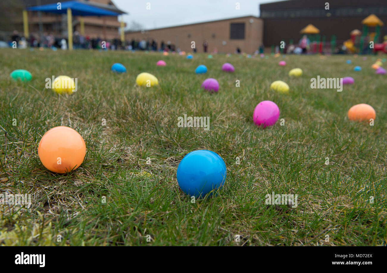 Children hunt for Easter eggs during the 423rd Force Support Squadron ...