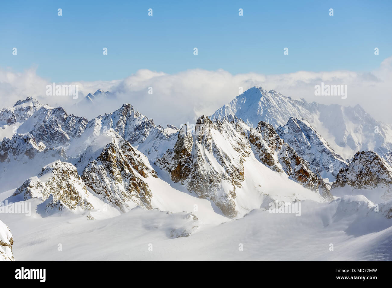 Wintertime view from Mt. Titlis in Switzerland. The Titlis is a ...