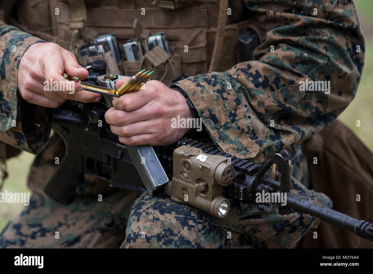 A U.S. Marine with Bravo Company (Bravo Co.), 1st Battalion, 3rd Marine ...