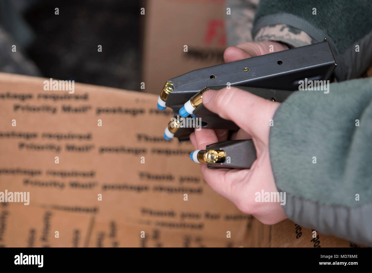 Airmen with the 422nd Security Forces Squadron participate in a force ...