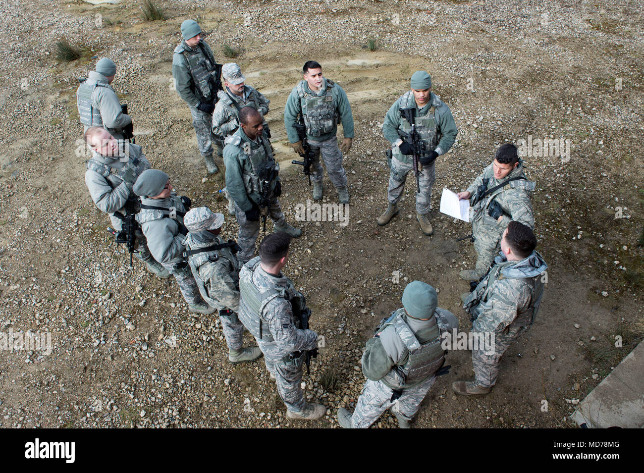 Airmen with the 422nd Security Forces Squadron participate in a force ...