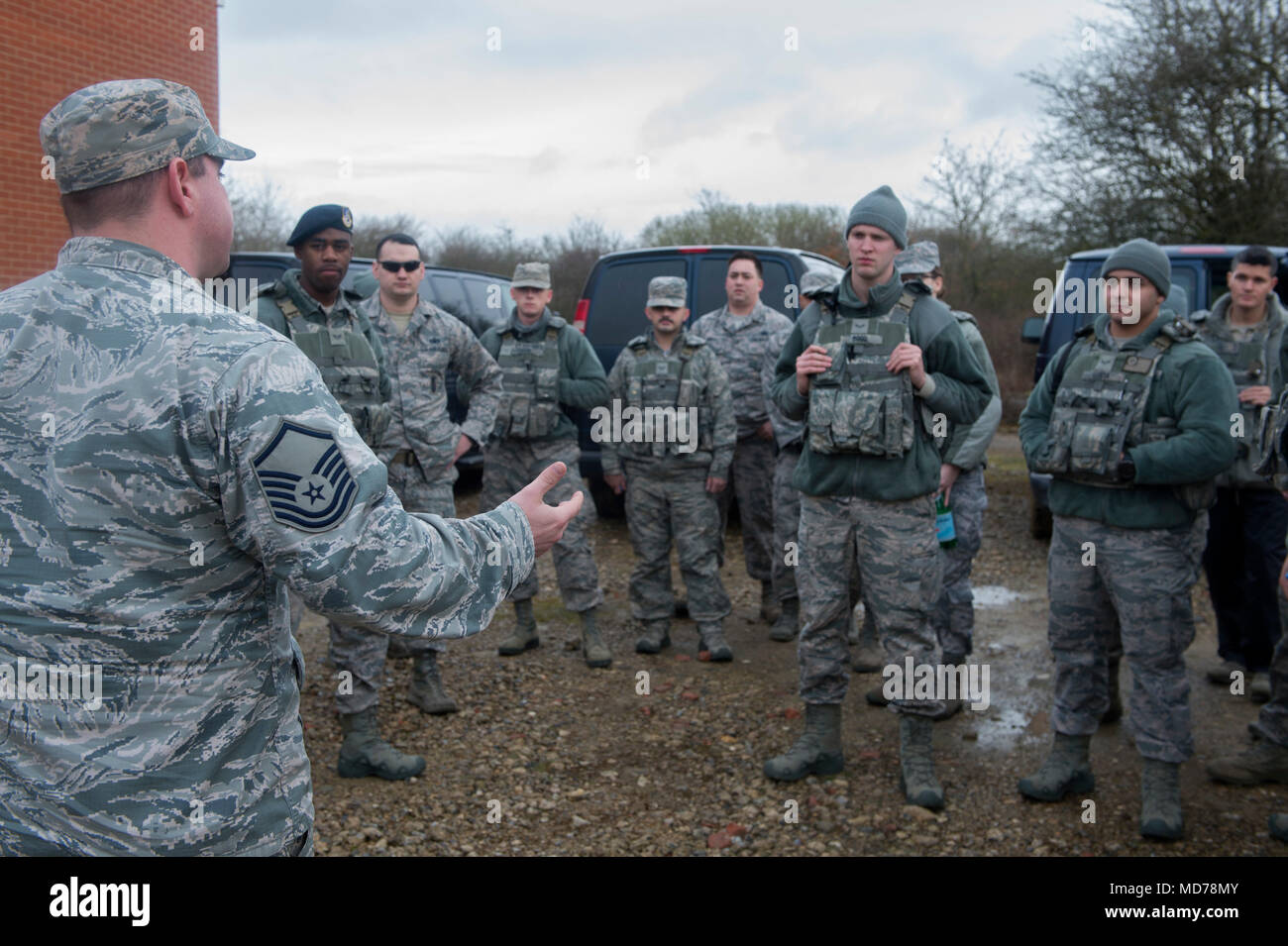 Airmen with the 422nd Security Forces Squadron participate in a force ...
