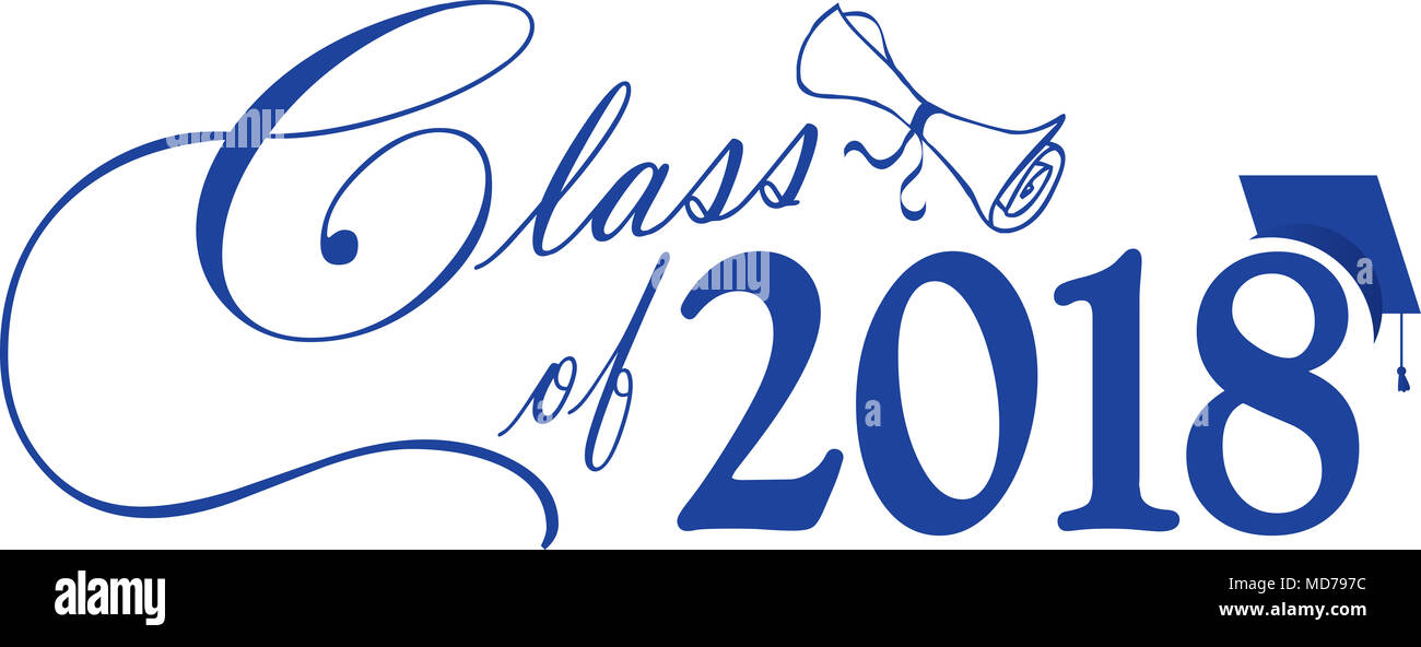 Blue Class of 2018 with diploma and graduation cap Stock Photo - Alamy