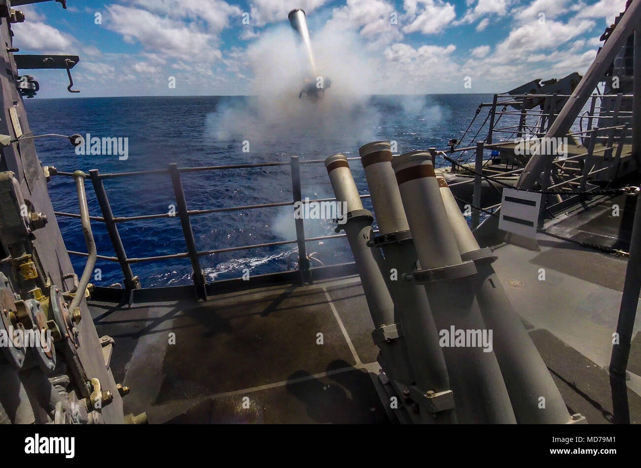 180331-N-CO914-0340 PACIFIC OCEAN (March 31, 2018) A chaff round is ...