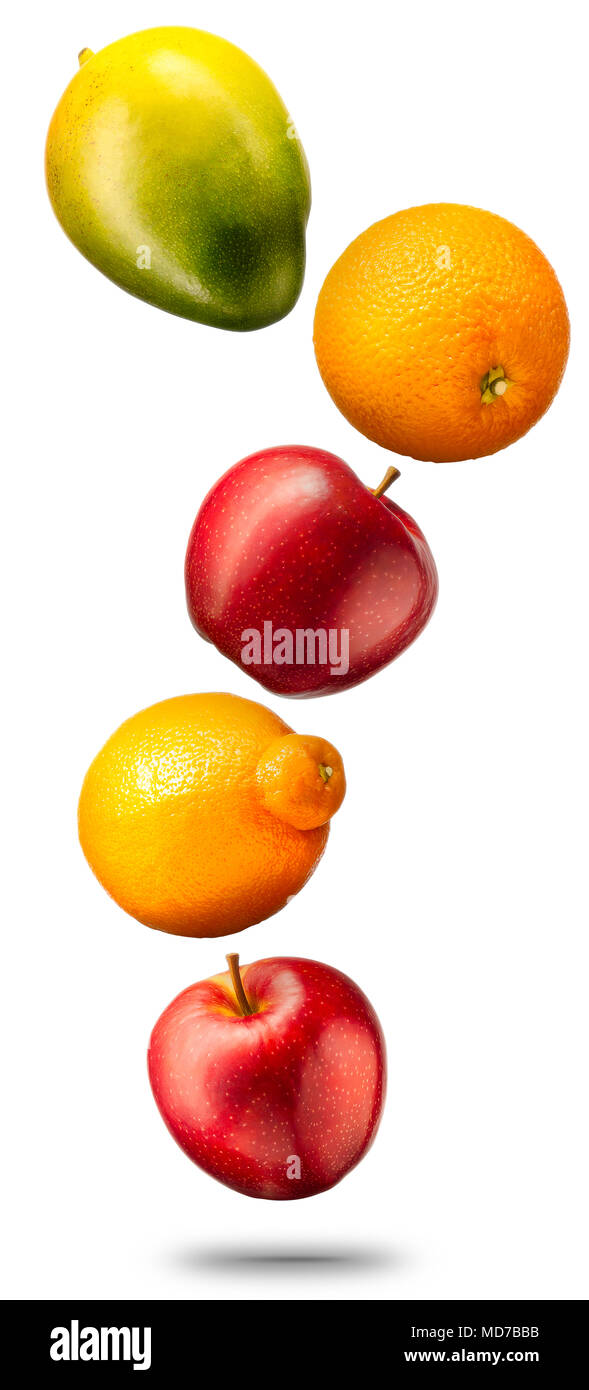 Falling fruits isolated on white background with clipping path and ...