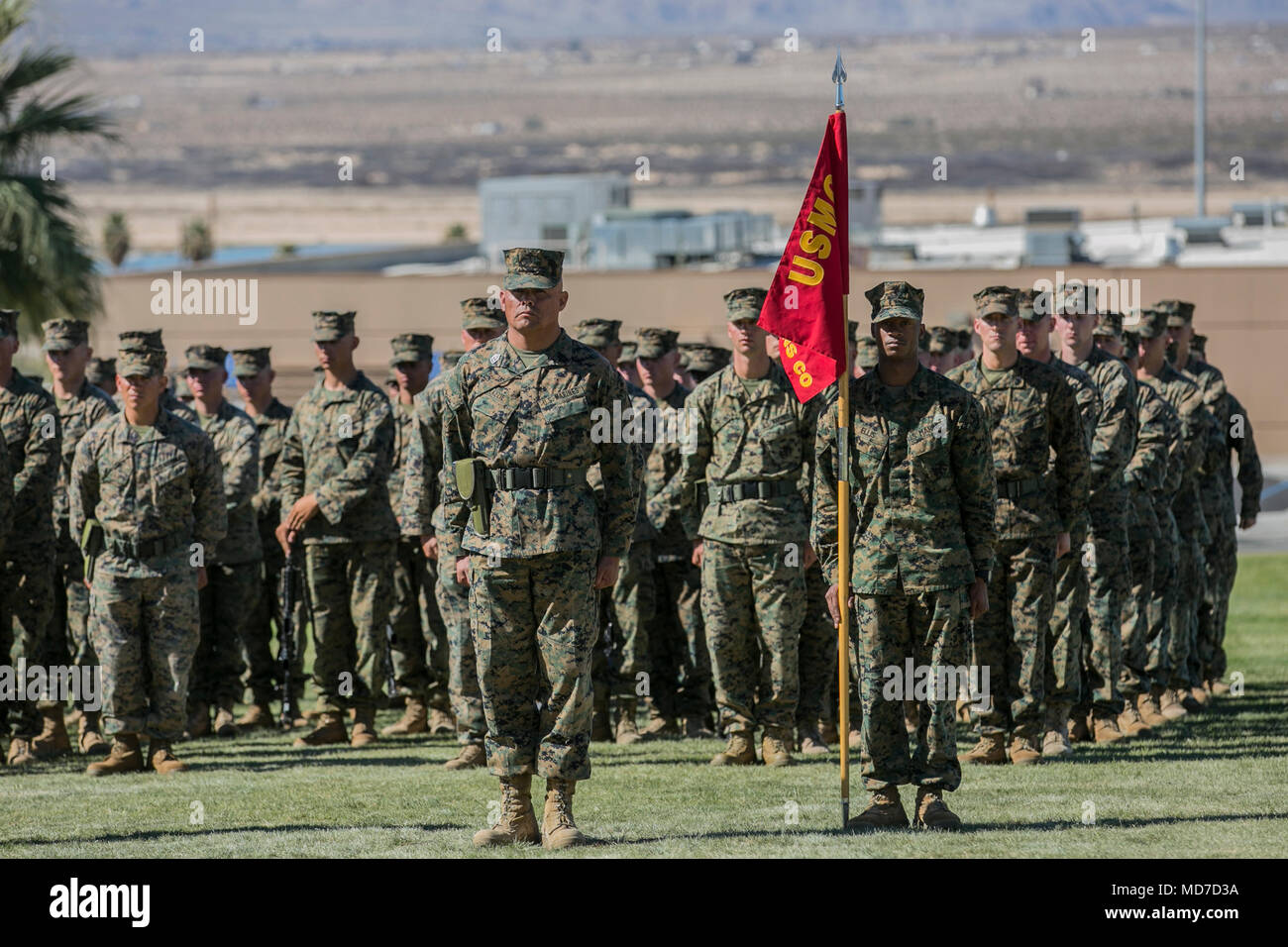 Marines of 7th Marine Regiment stand in formation for a post and relief ...