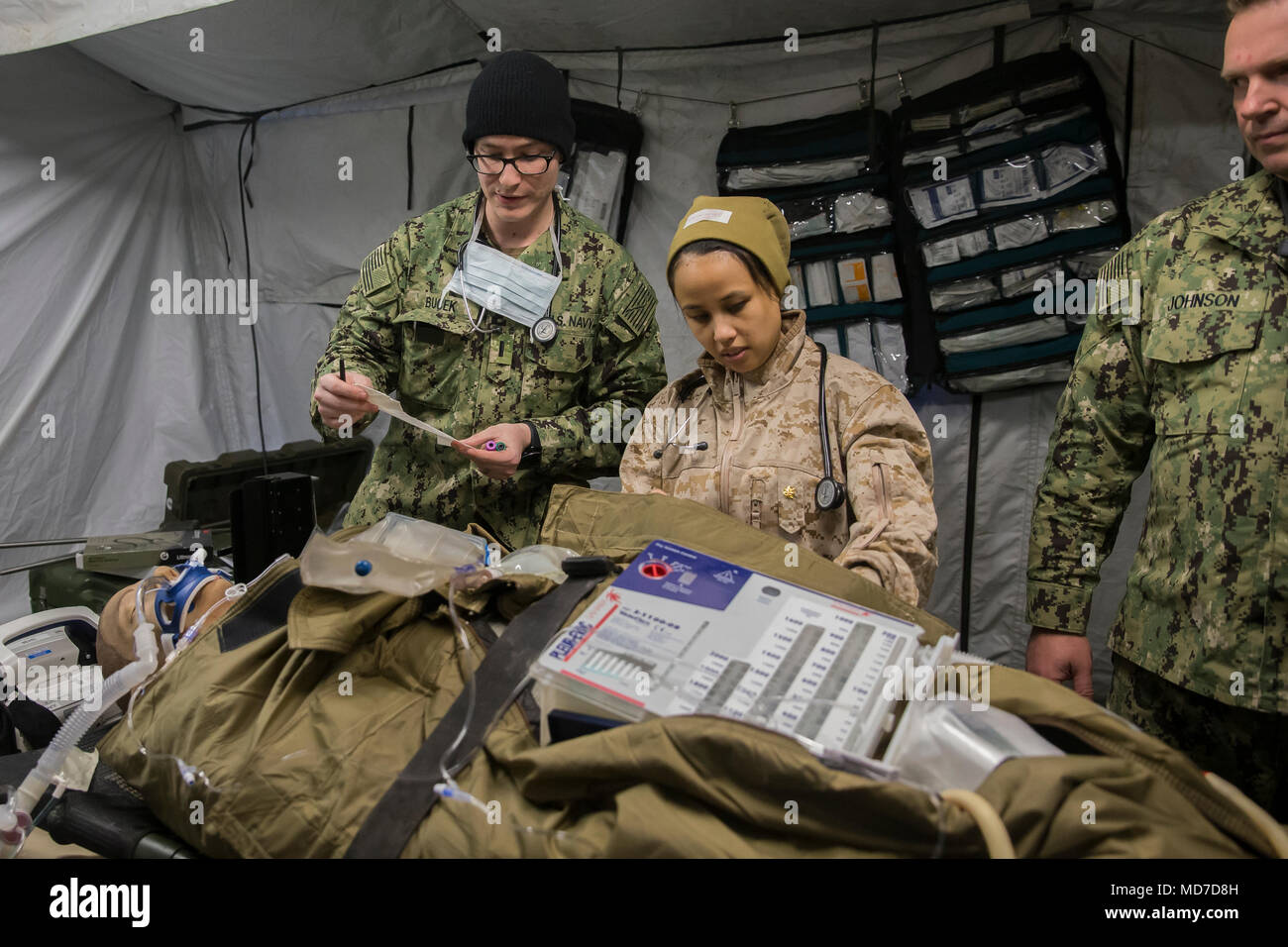 U.S. Navy Lt. Cmdr. Natasha Williams, center, an emergency medicine ...