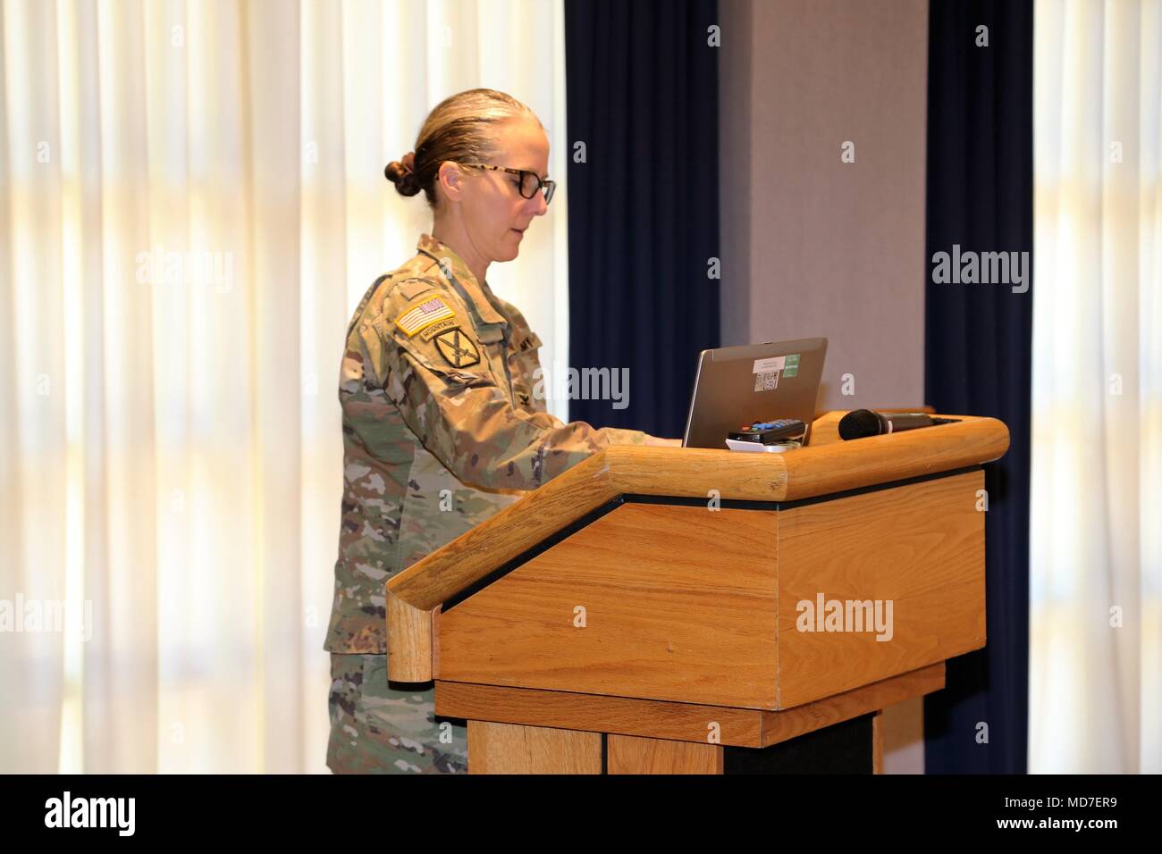 Col. Michelle Link, commander of the 372nd Engineer Brigade, gives her ...