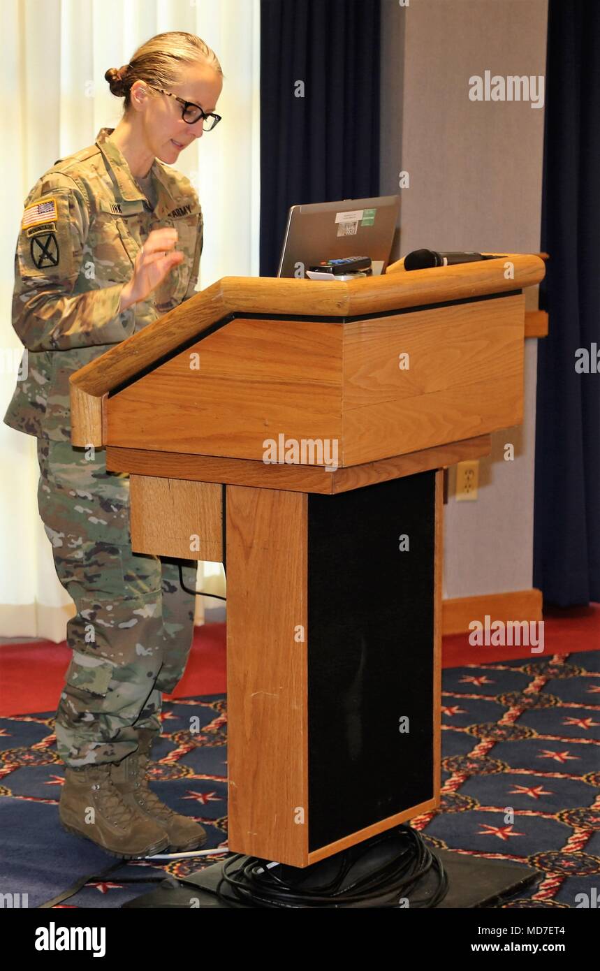 Col. Michelle Link, commander of the 372nd Engineer Brigade, gives her ...