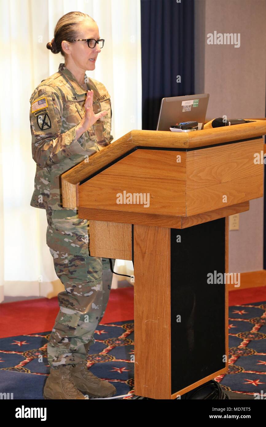 Col. Michelle Link, commander of the 372nd Engineer Brigade, gives her ...