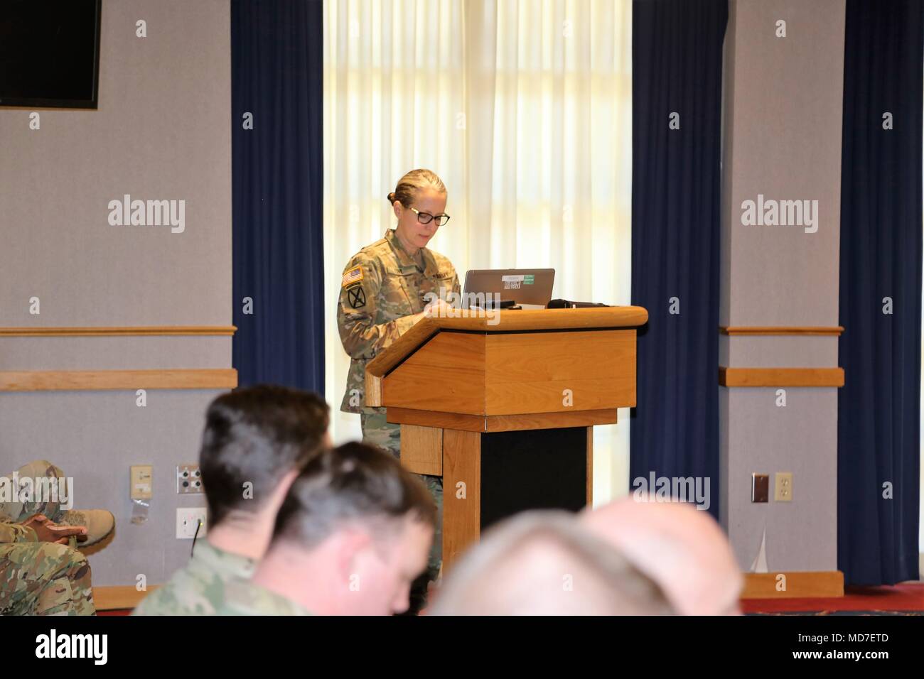 Col. Michelle Link, commander of the 372nd Engineer Brigade, gives her ...