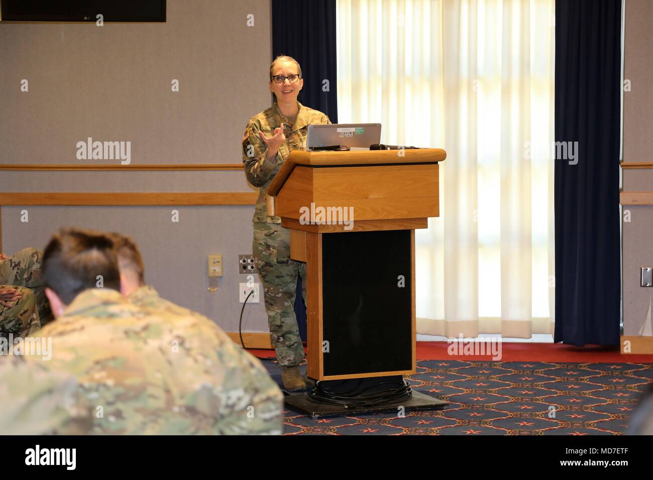 Col. Michelle Link, commander of the 372nd Engineer Brigade, gives her ...