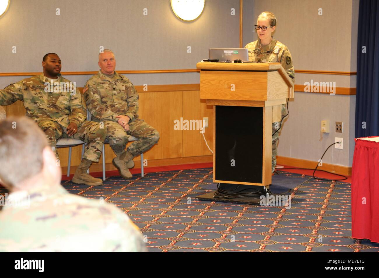 Col. Michelle Link, commander of the 372nd Engineer Brigade, gives her ...