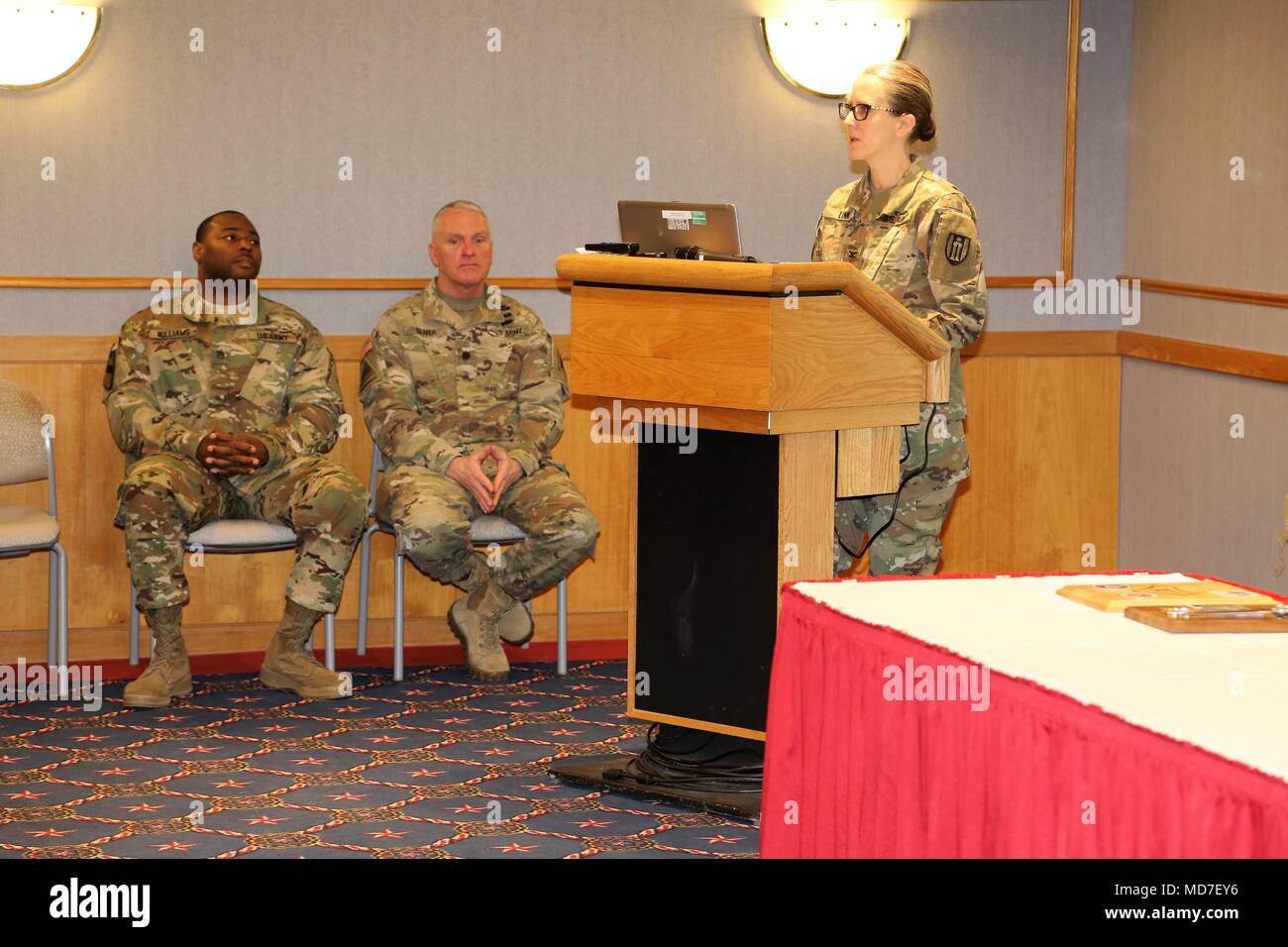 Col. Michelle Link, commander of the 372nd Engineer Brigade, gives her ...