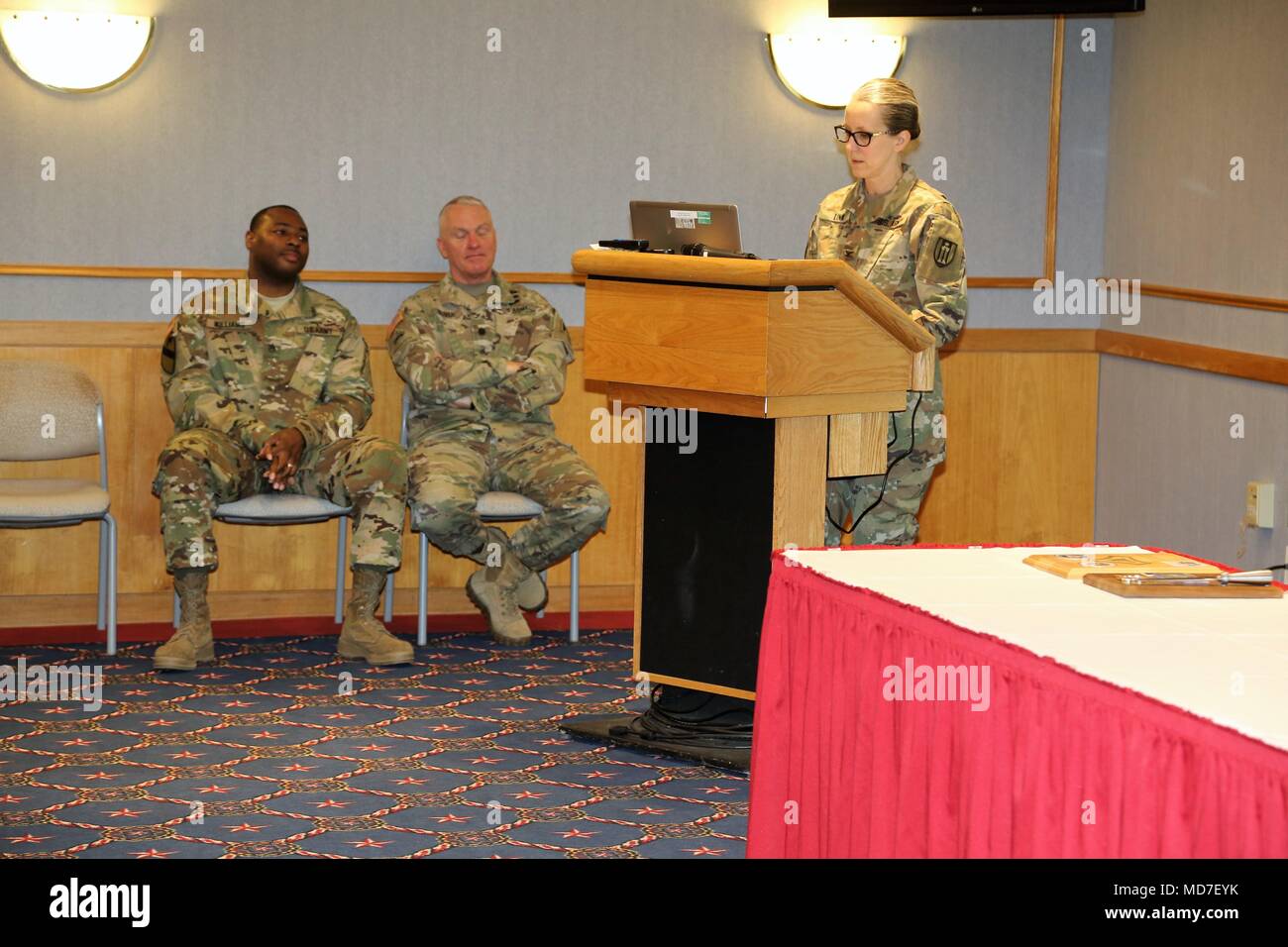 Col. Michelle Link, commander of the 372nd Engineer Brigade, gives her ...