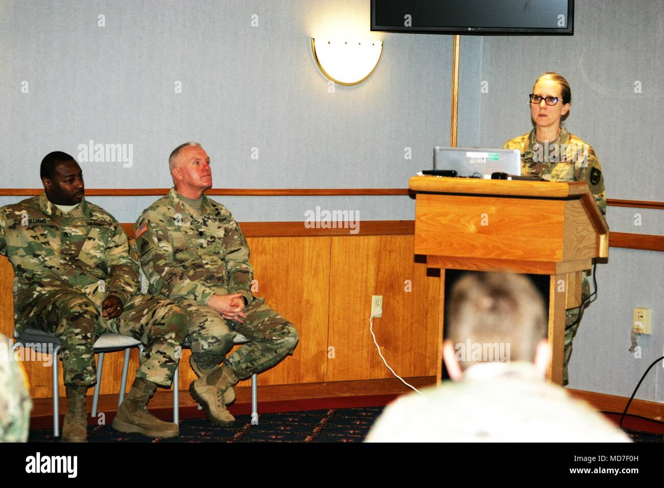 Col. Michelle Link, commander of the 372nd Engineer Brigade, gives her ...