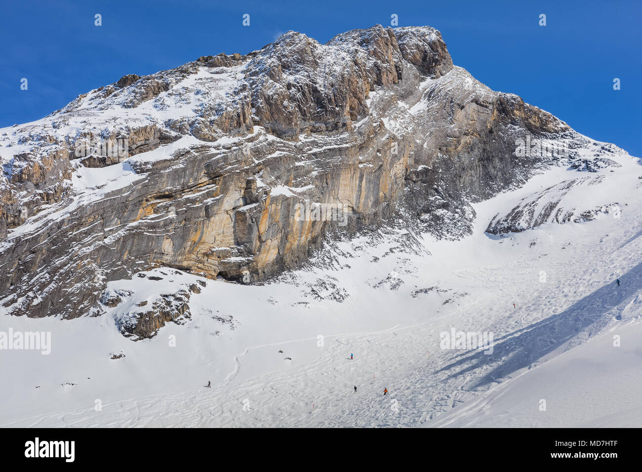 A wintertime view on Mt. Titlis in Switzerland. The Titlis is a ...