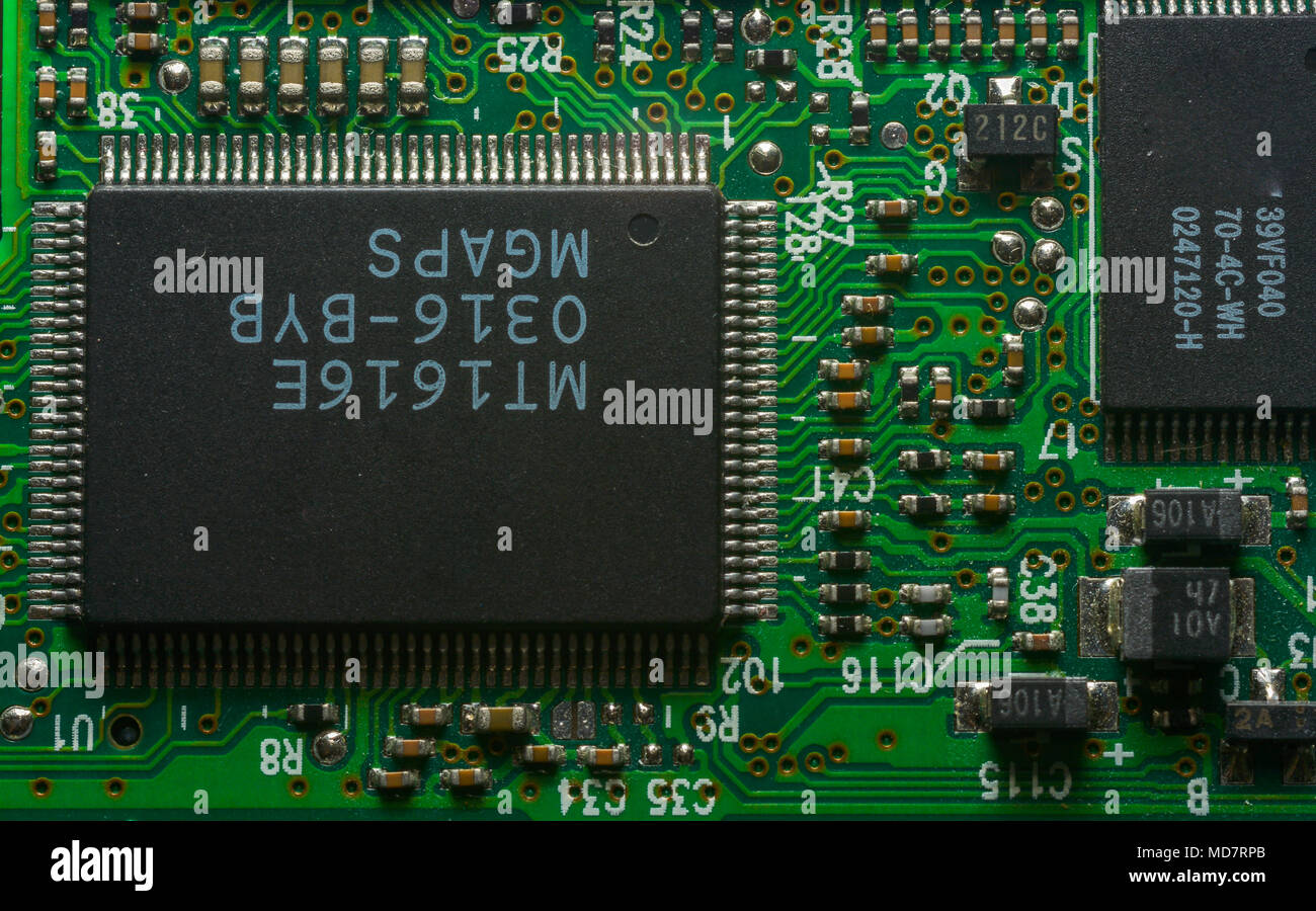 Macro photography of personal computer parts within the motherboard ...