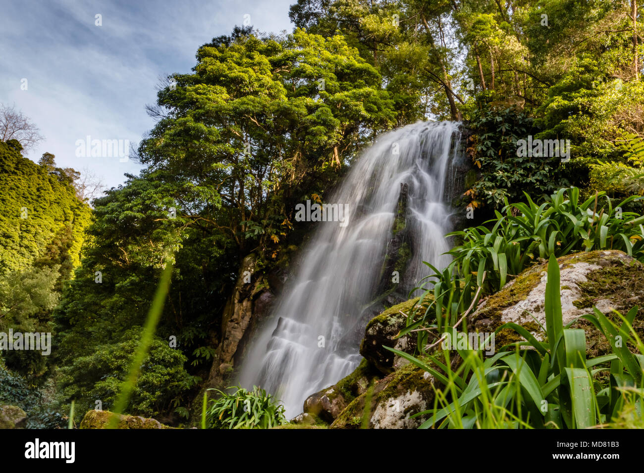 Beautiful waterfall in Sao Miguel, Azores, Portugal Stock Photo - Alamy