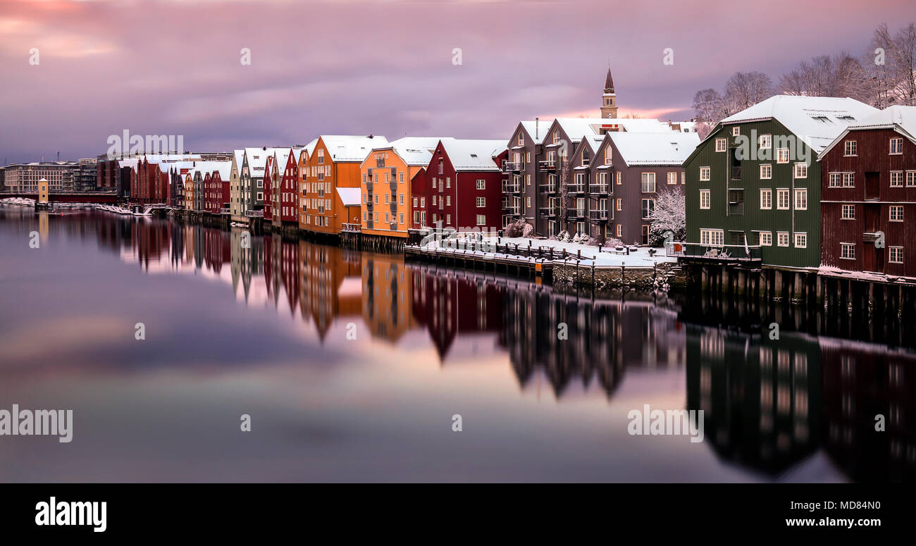Beautiful riverfront buildings in trondheim hi-res stock photography ...