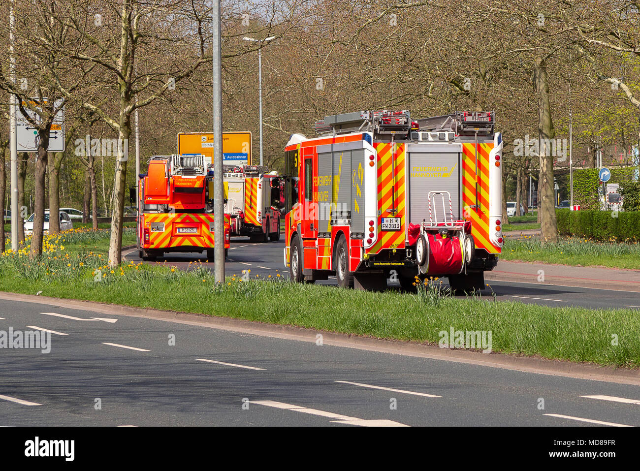 HANNOVER / GERMANY - APRIL 18, 2018: German fire service vehicles from ...