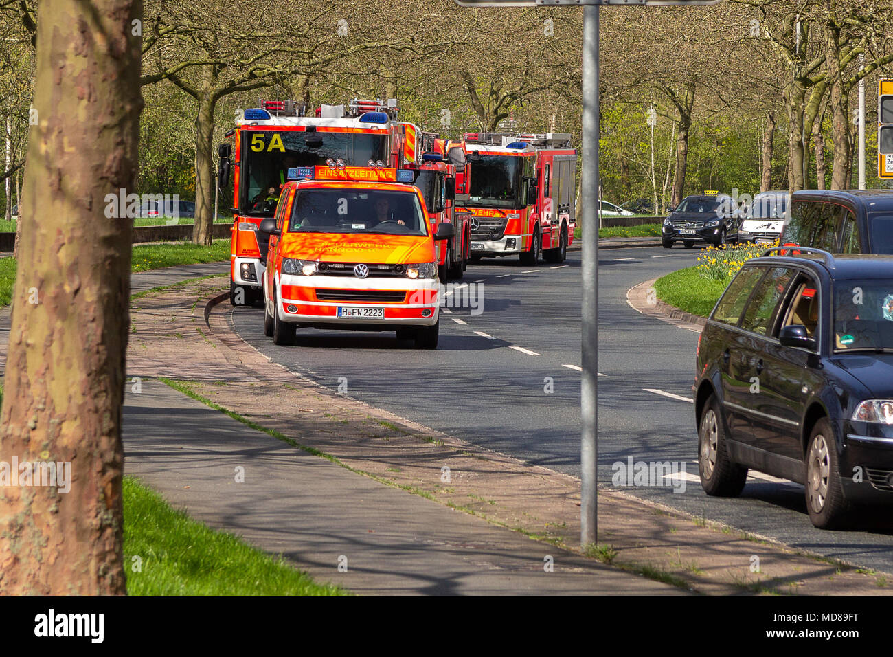 HANNOVER / GERMANY - APRIL 18, 2018: German fire service vehicles from ...