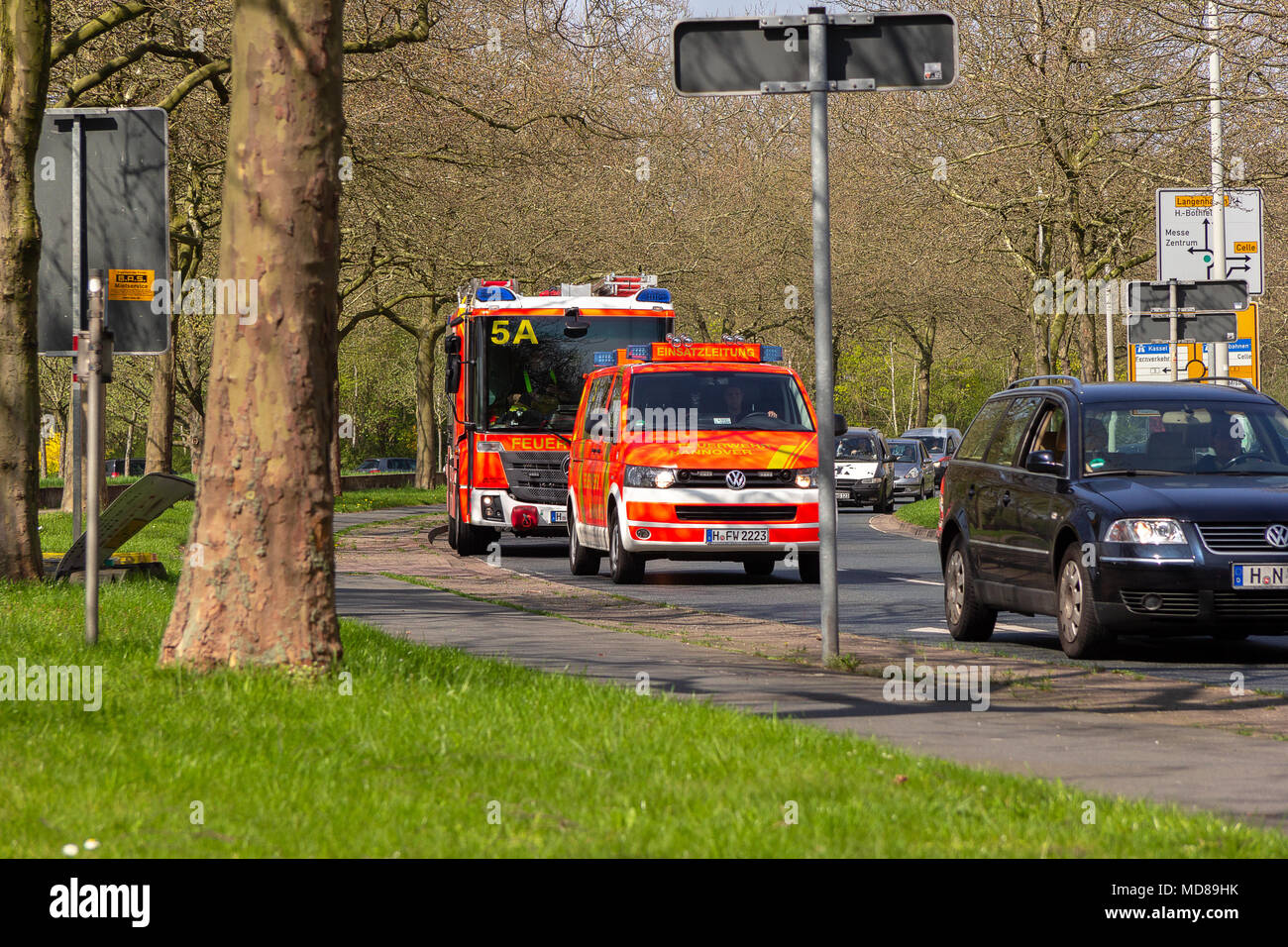 HANNOVER / GERMANY - APRIL 18, 2018: German fire service vehicles from ...