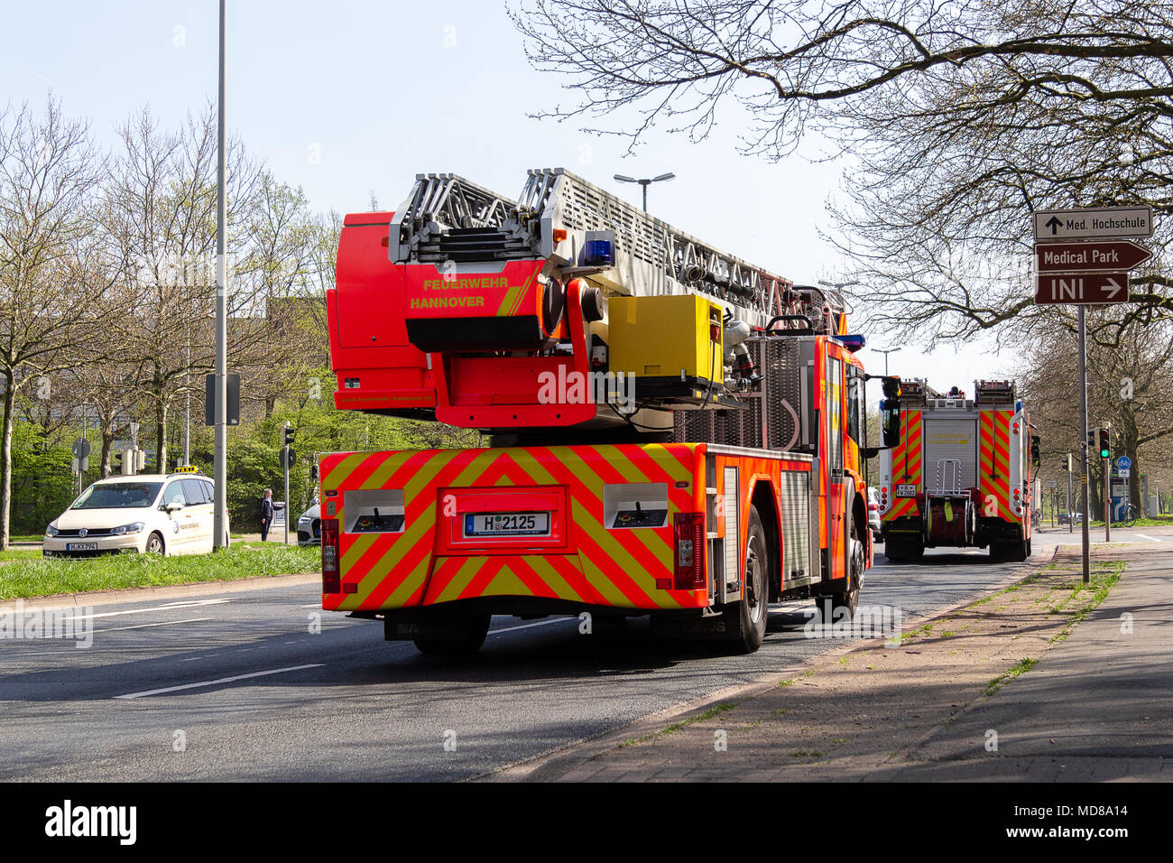 HANNOVER / GERMANY - APRIL 18, 2018: German fire service vehicles from ...