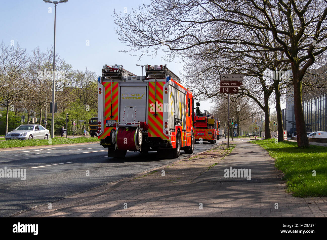 HANNOVER / GERMANY - APRIL 18, 2018: German fire service vehicles from ...