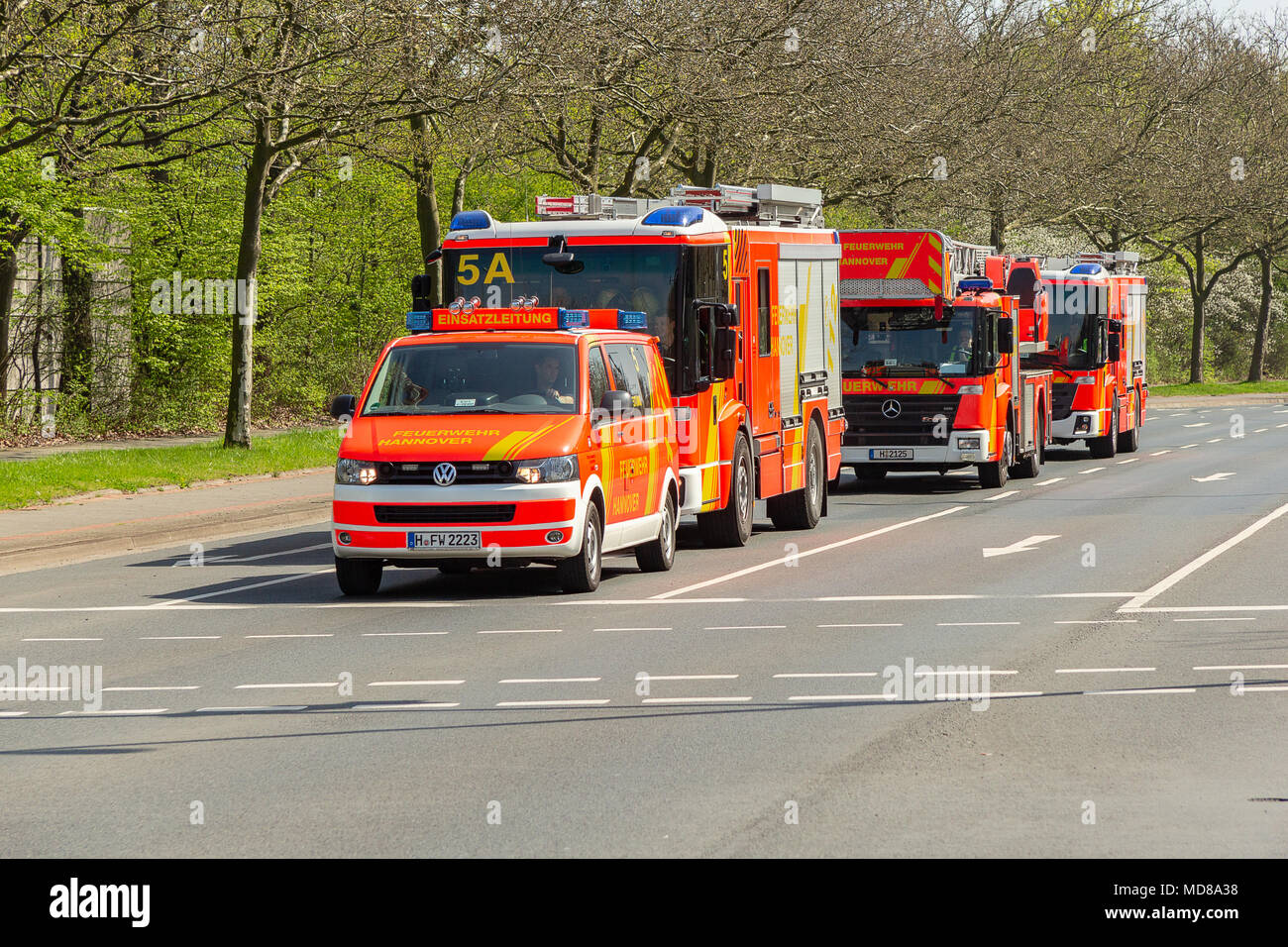 HANNOVER / GERMANY - APRIL 18, 2018: German fire service vehicles from ...
