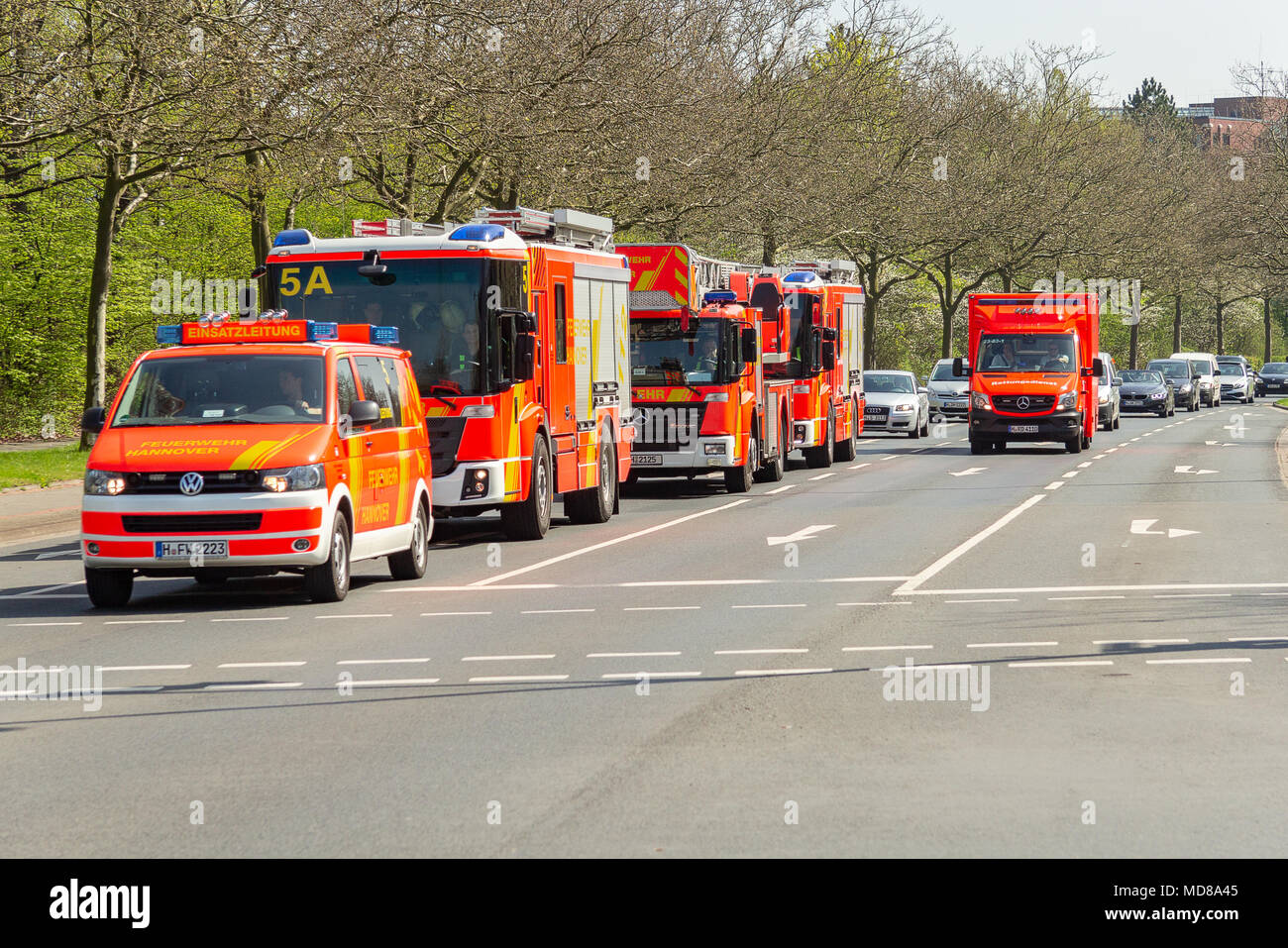 HANNOVER / GERMANY - APRIL 18, 2018: German fire service vehicles from ...