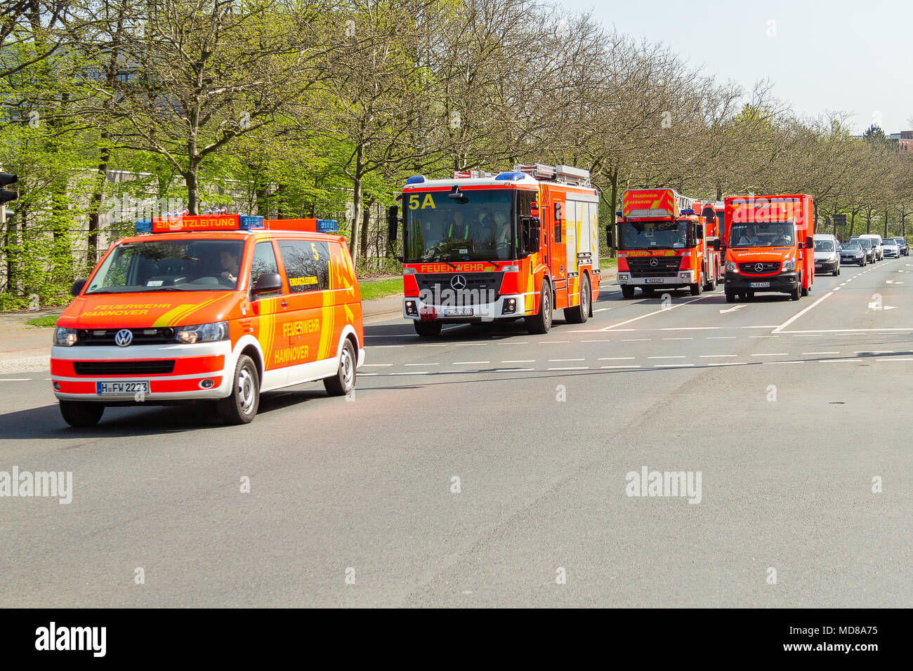 HANNOVER / GERMANY - APRIL 18, 2018: German fire service vehicles from ...