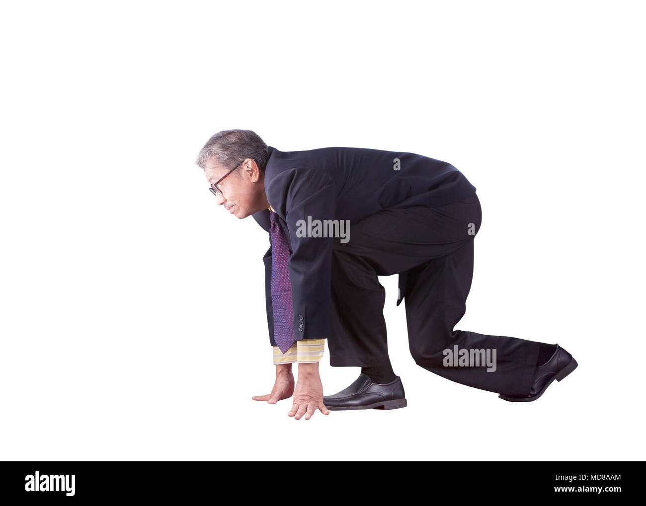 senior business man approaching for start running isolated white ...