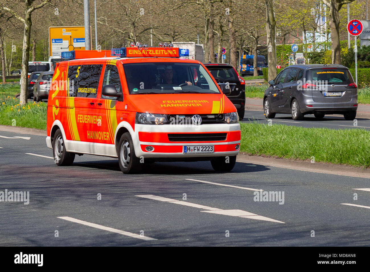 HANNOVER / GERMANY - APRIL 18, 2018: German fire service vehicles from ...