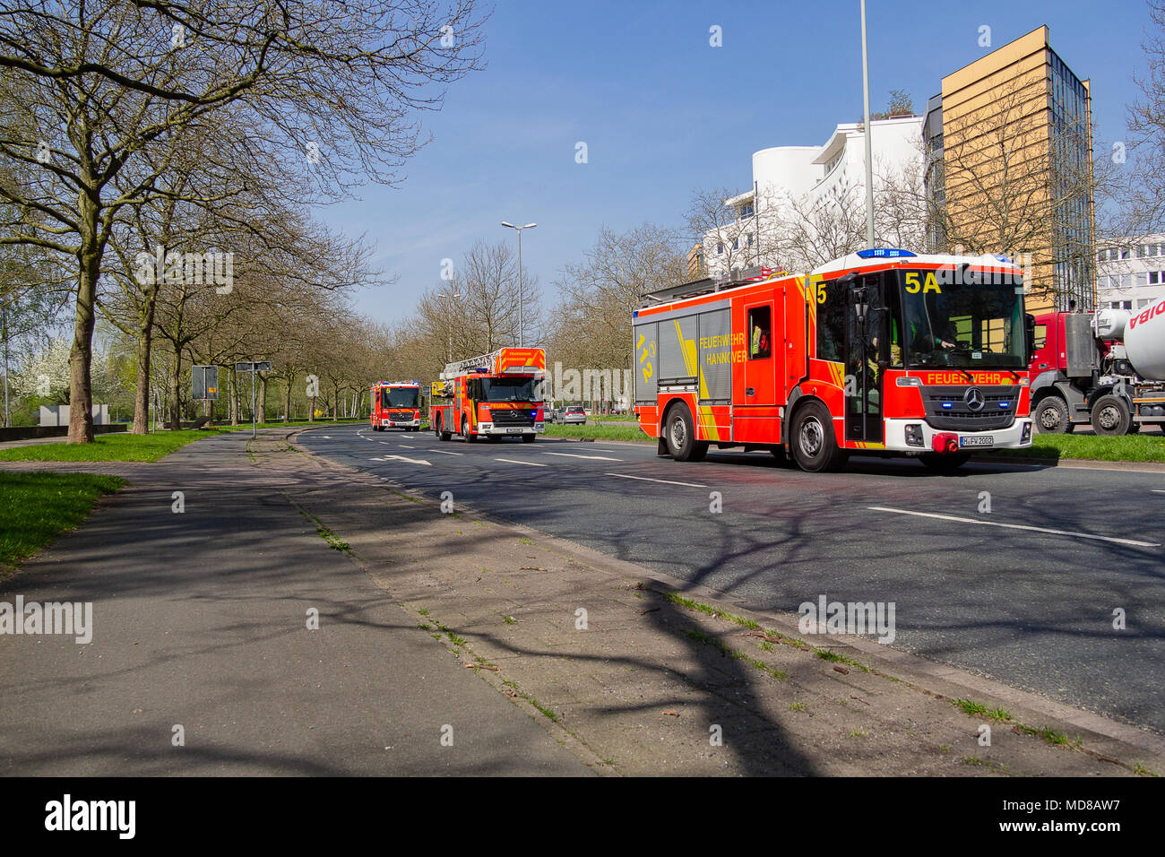 HANNOVER / GERMANY - APRIL 18, 2018: German fire service vehicles from ...