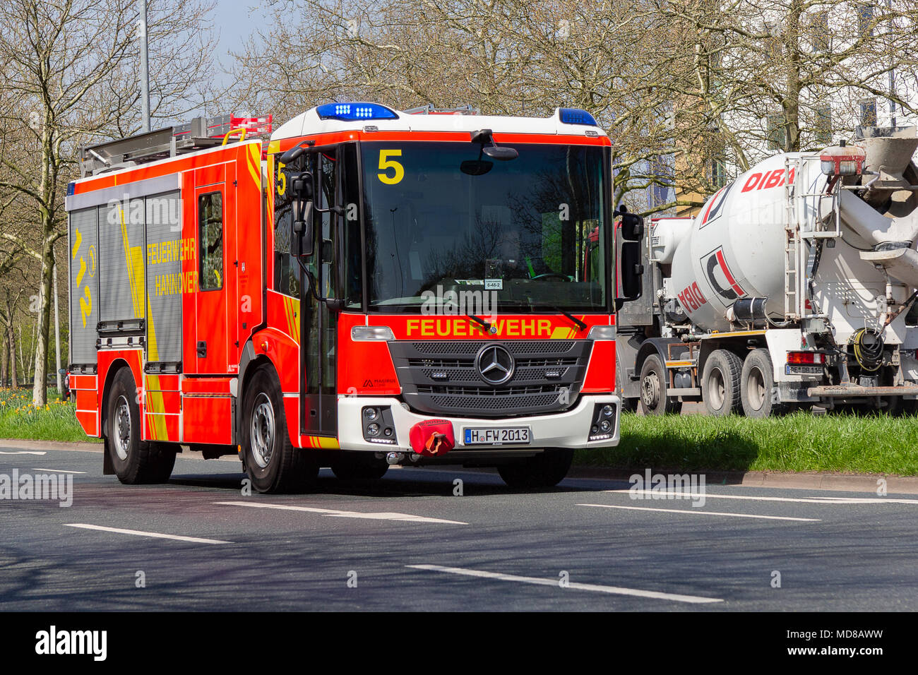 HANNOVER / GERMANY - APRIL 18, 2018: German fire service vehicles from ...