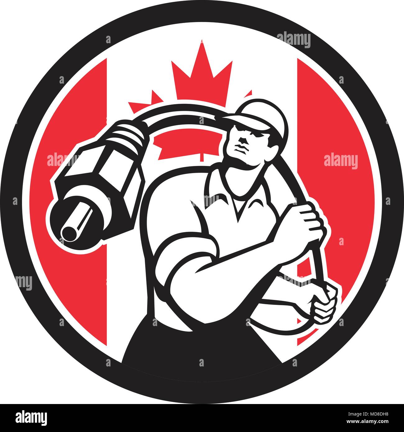 Icon retro style illustration of a Canadian cable installer guy holding ...