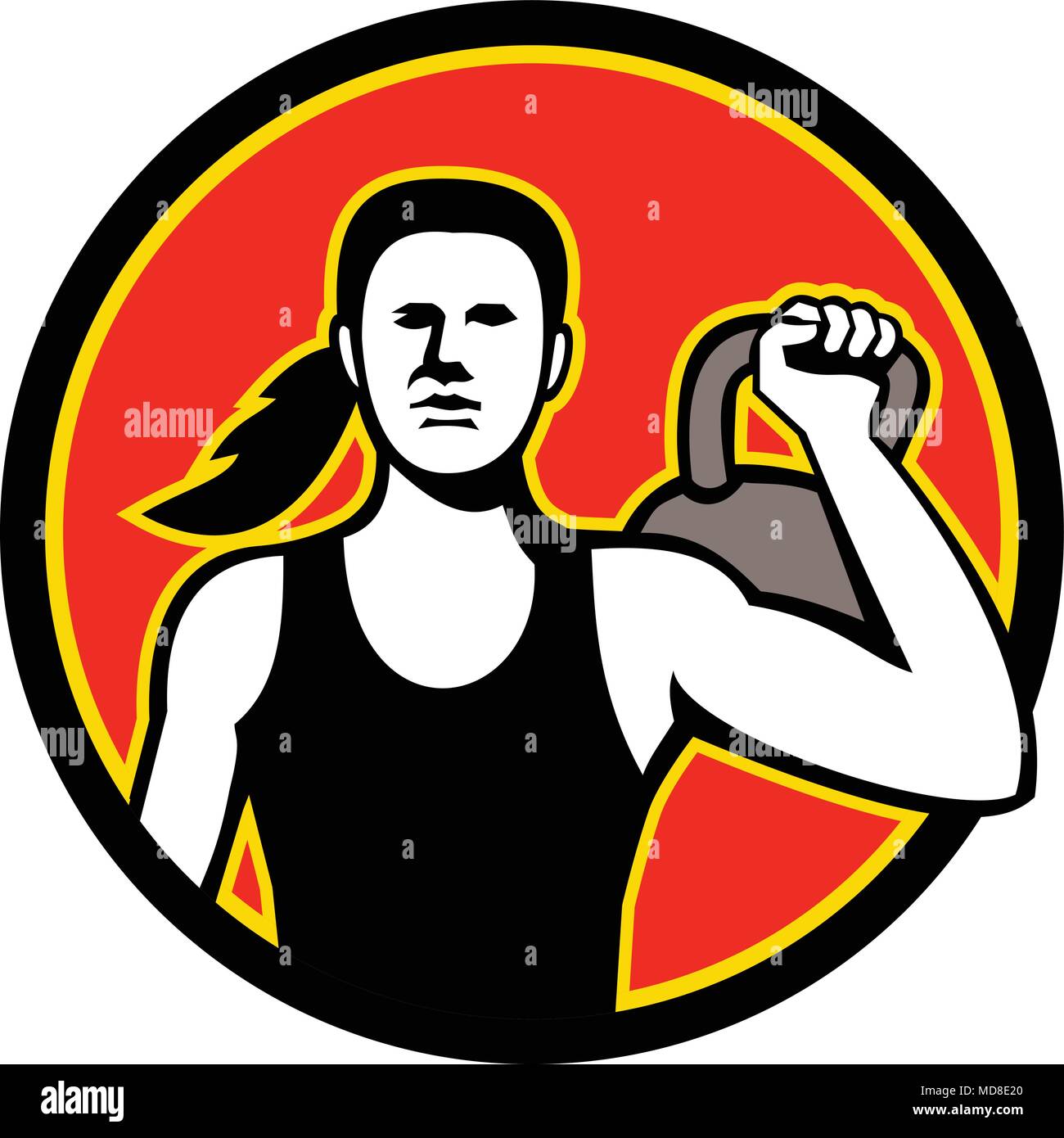 Mascot icon illustration of a female personal trainer lifting a ...