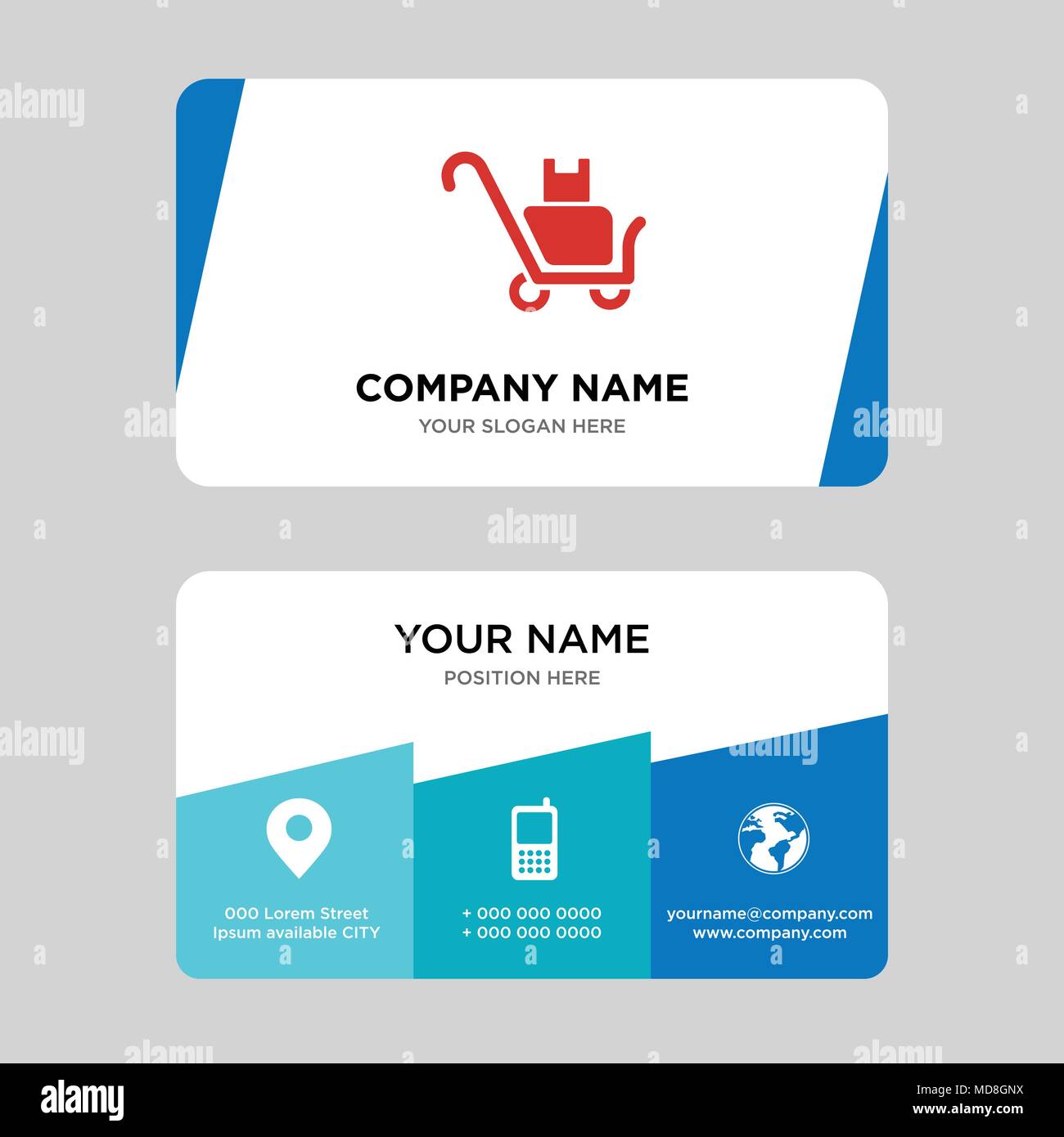 Delivery packages on a trolley business card design template Stock ...