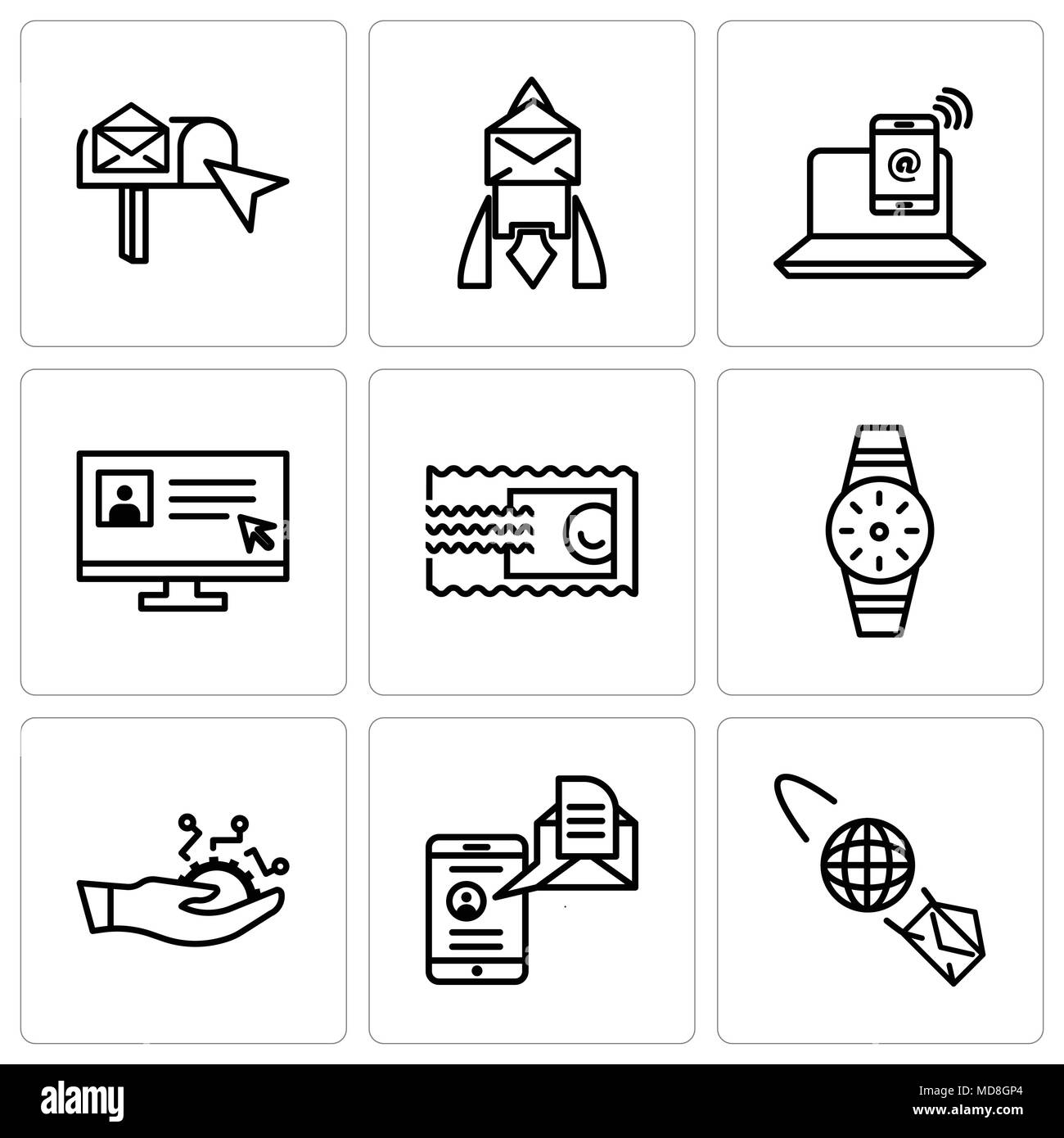 Set Of 9 simple editable icons such as email planet, Mail and ...