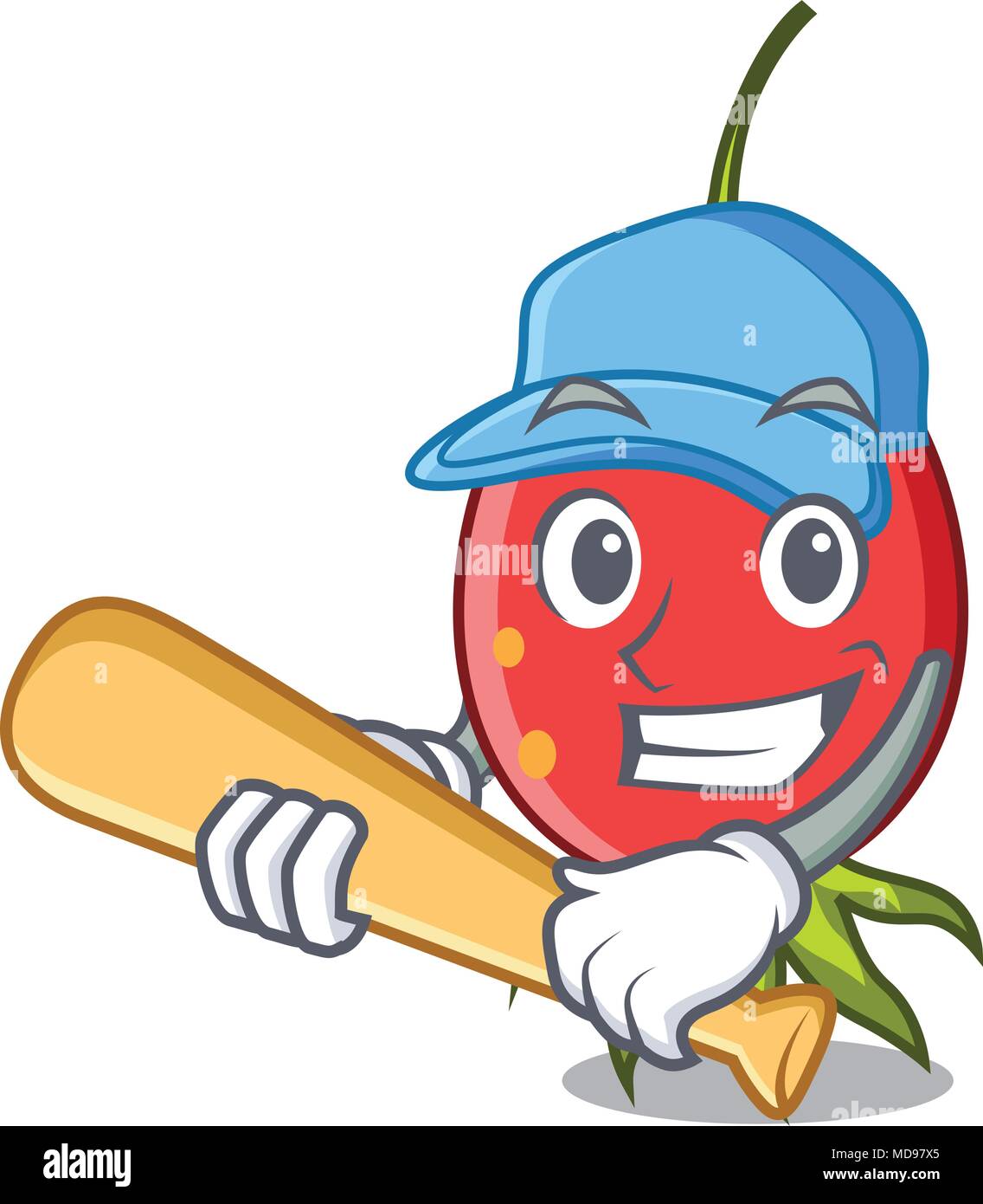 Playing baseball rosehip character cartoon style vector illustration ...