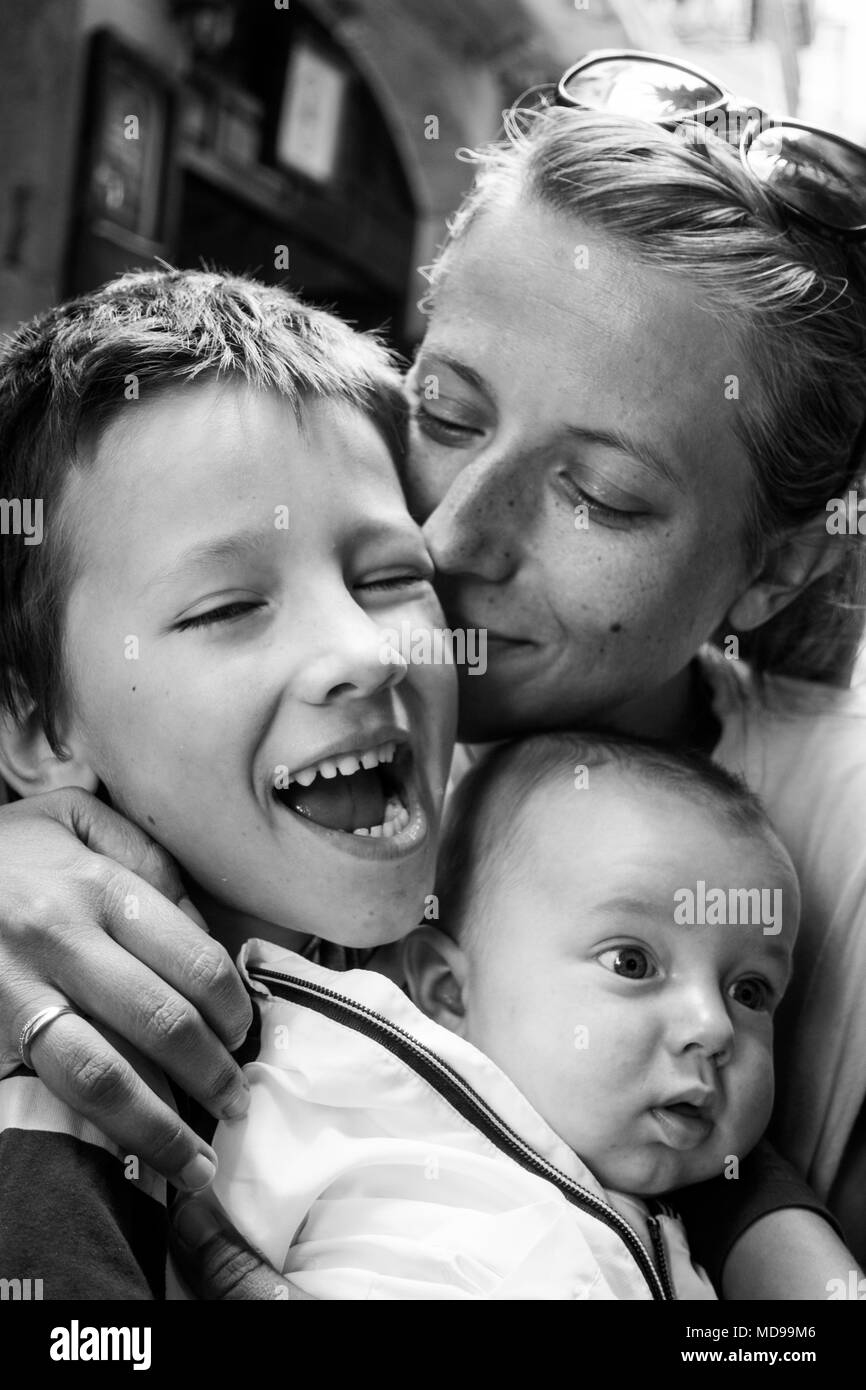 Family portrait of mother and children, Chania, Crete, Greece Stock ...