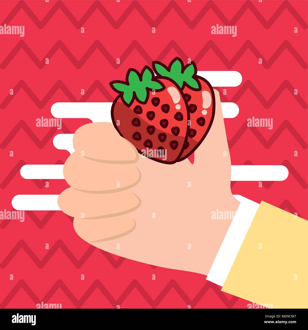 hand holding strawberry fresh colored background Stock Vector Image ...