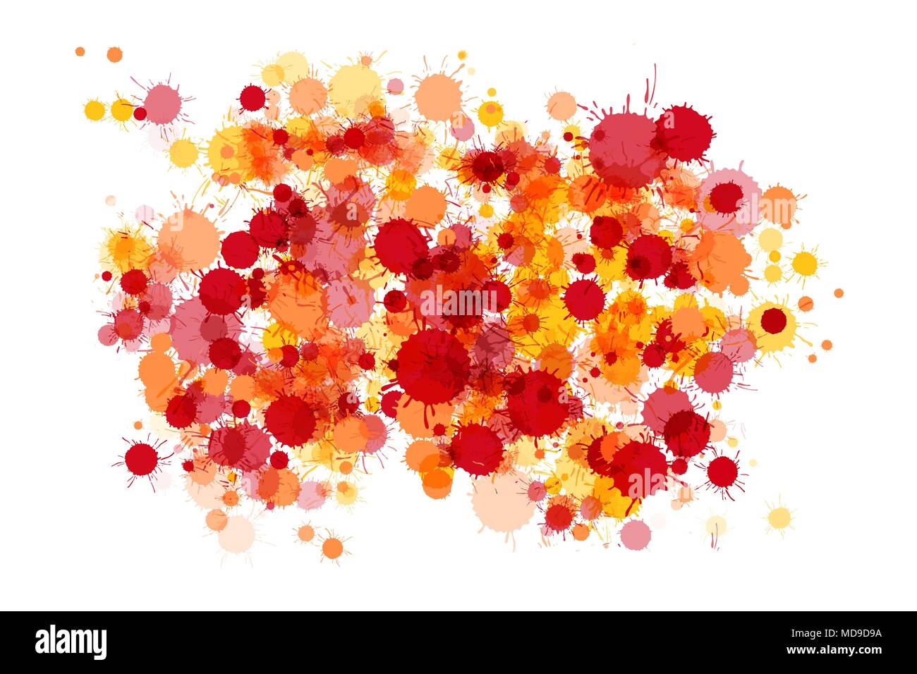Red, orange, yellow watercolor paint drops vector colorful background ...