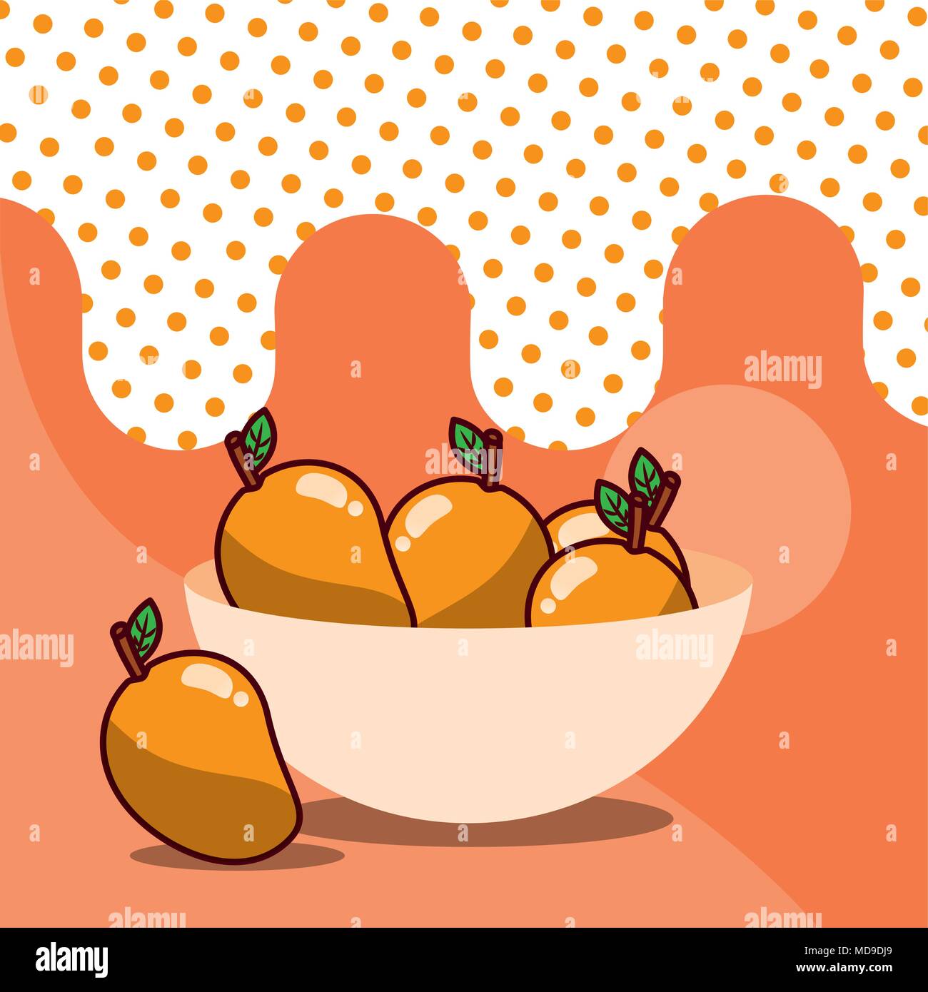 mango in bowl harvest fruit tasty dotted background color Stock Vector ...