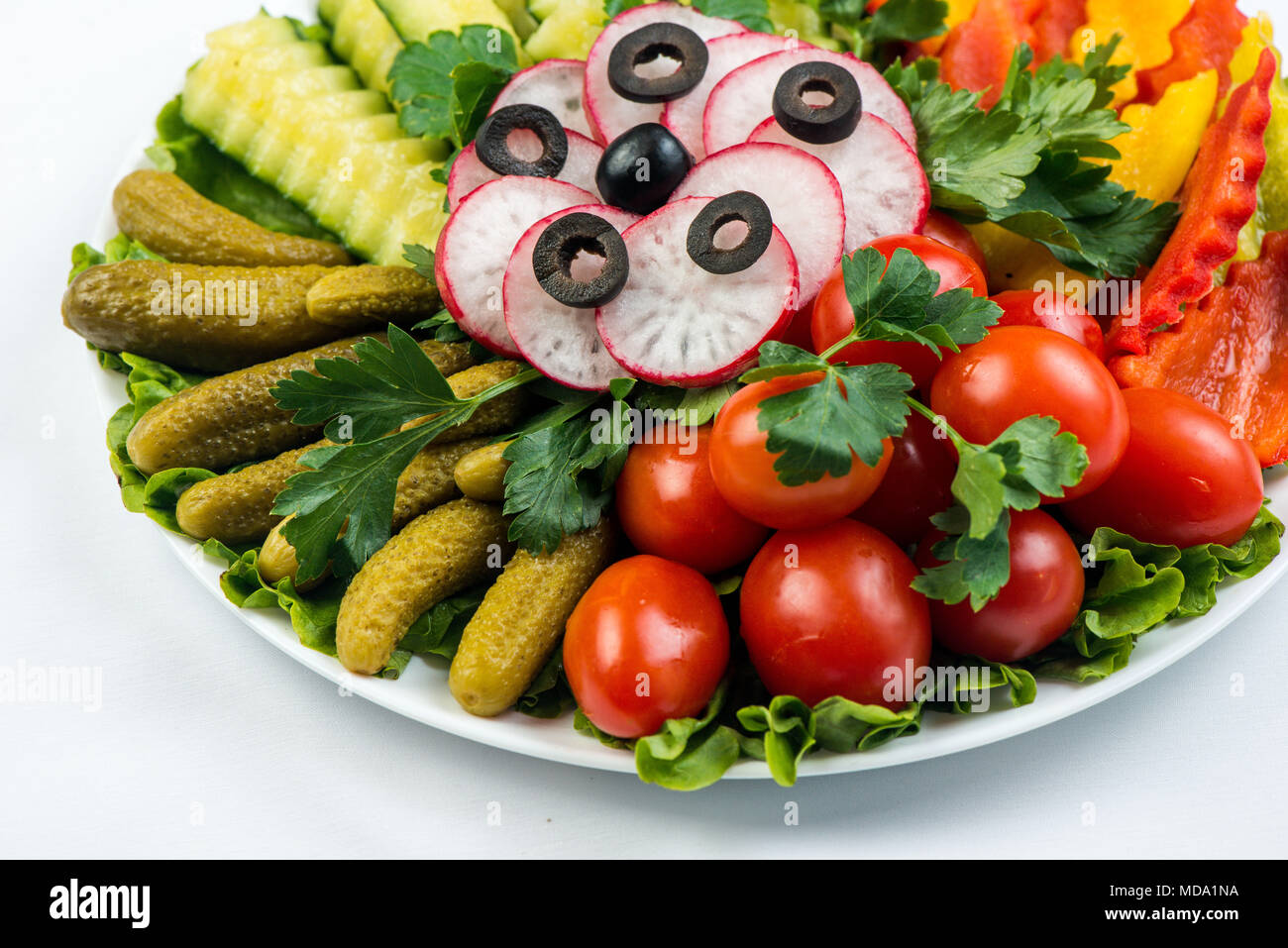 Salad with fresh summer vegetables, white background Stock Photo - Alamy