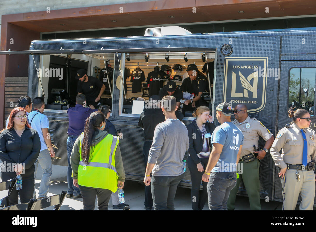 Los Angeles, CA, USA. 18th Apr, 2018. LAFC mobile merchandise BANC of ...