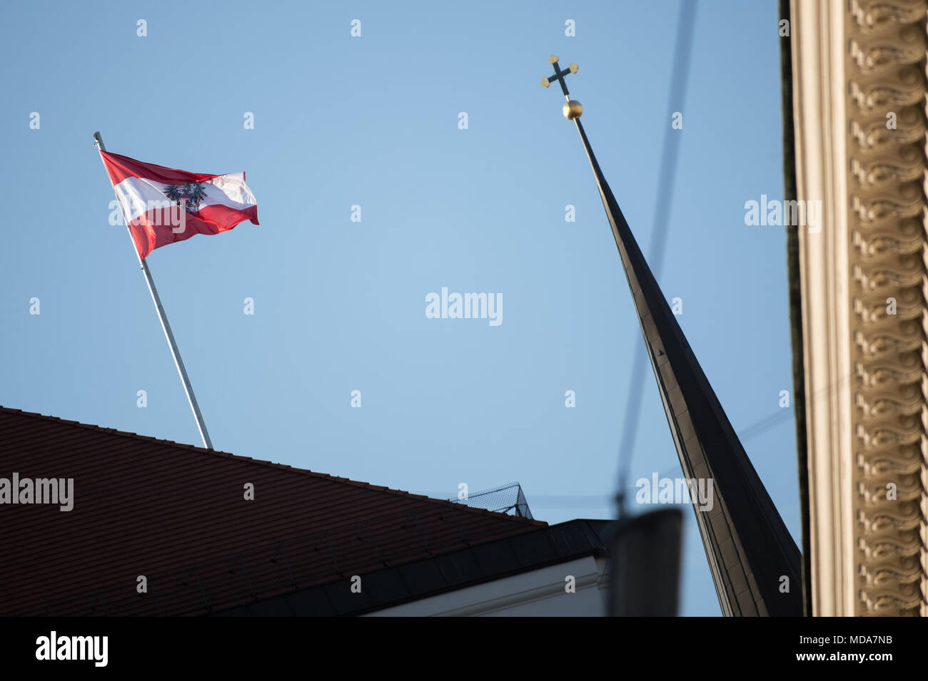 An Austrian flag seen flying in Hofburg Palace in Vienna Stock Photo ...