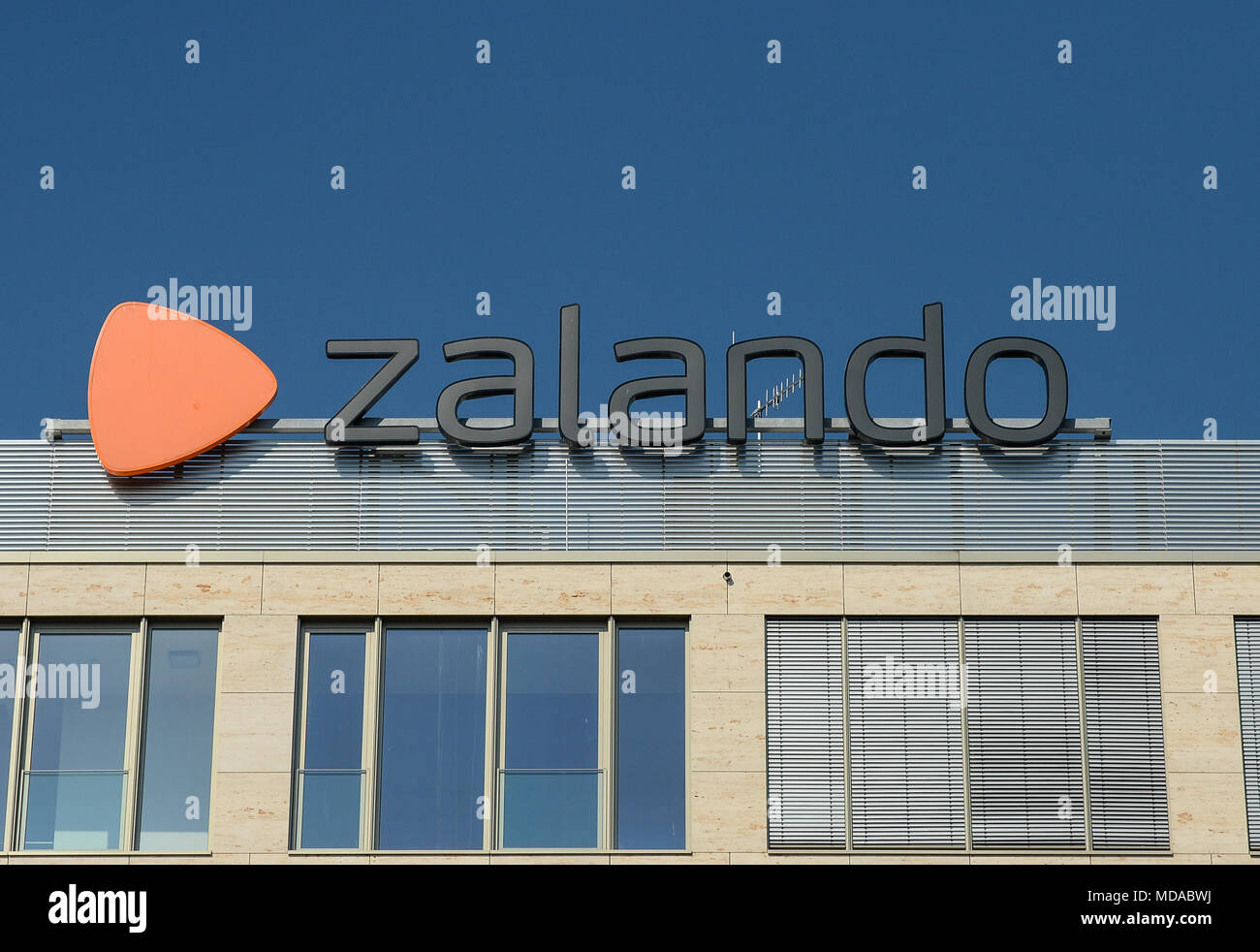 18 April 2018, Germany, Berlin: The logo of online retailer Zalando on ...