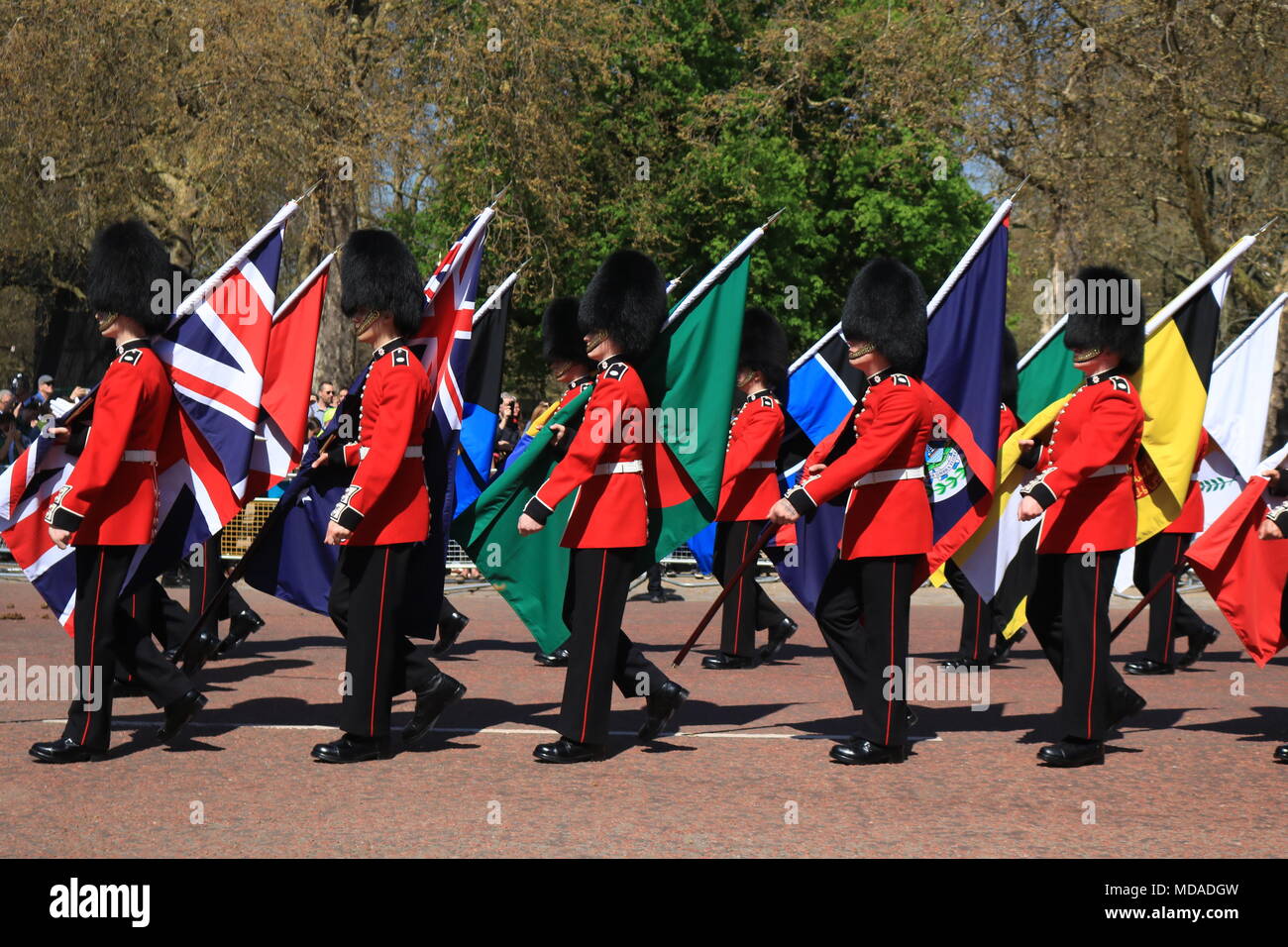 London UK. 19th April 2018. Officers and soldiers of the Coldstream ...